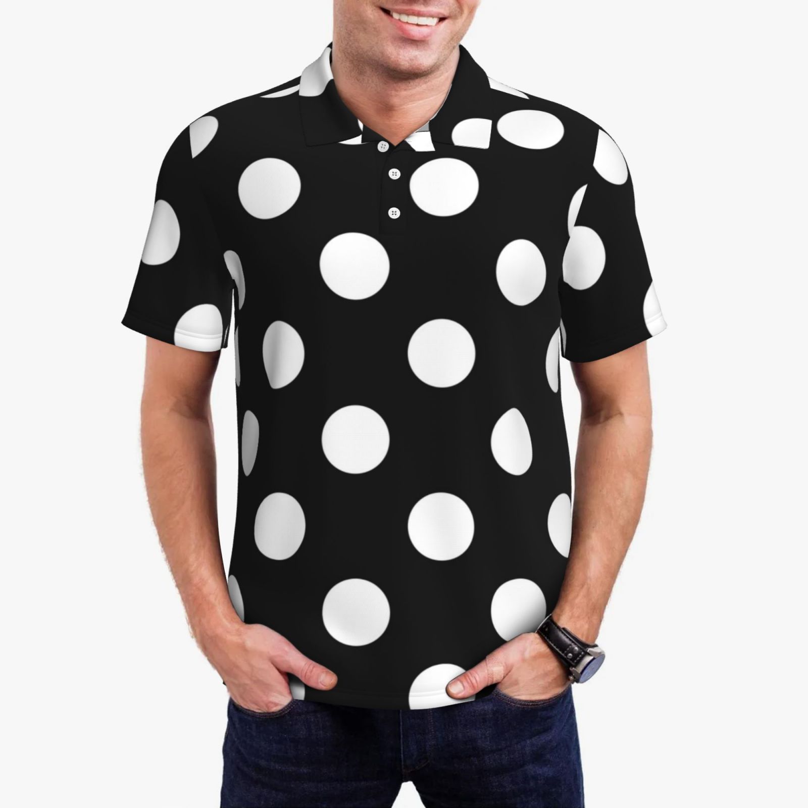 Polo Shirts for Men - Black and White Polka Dot Mens Polo Shirts Short ...