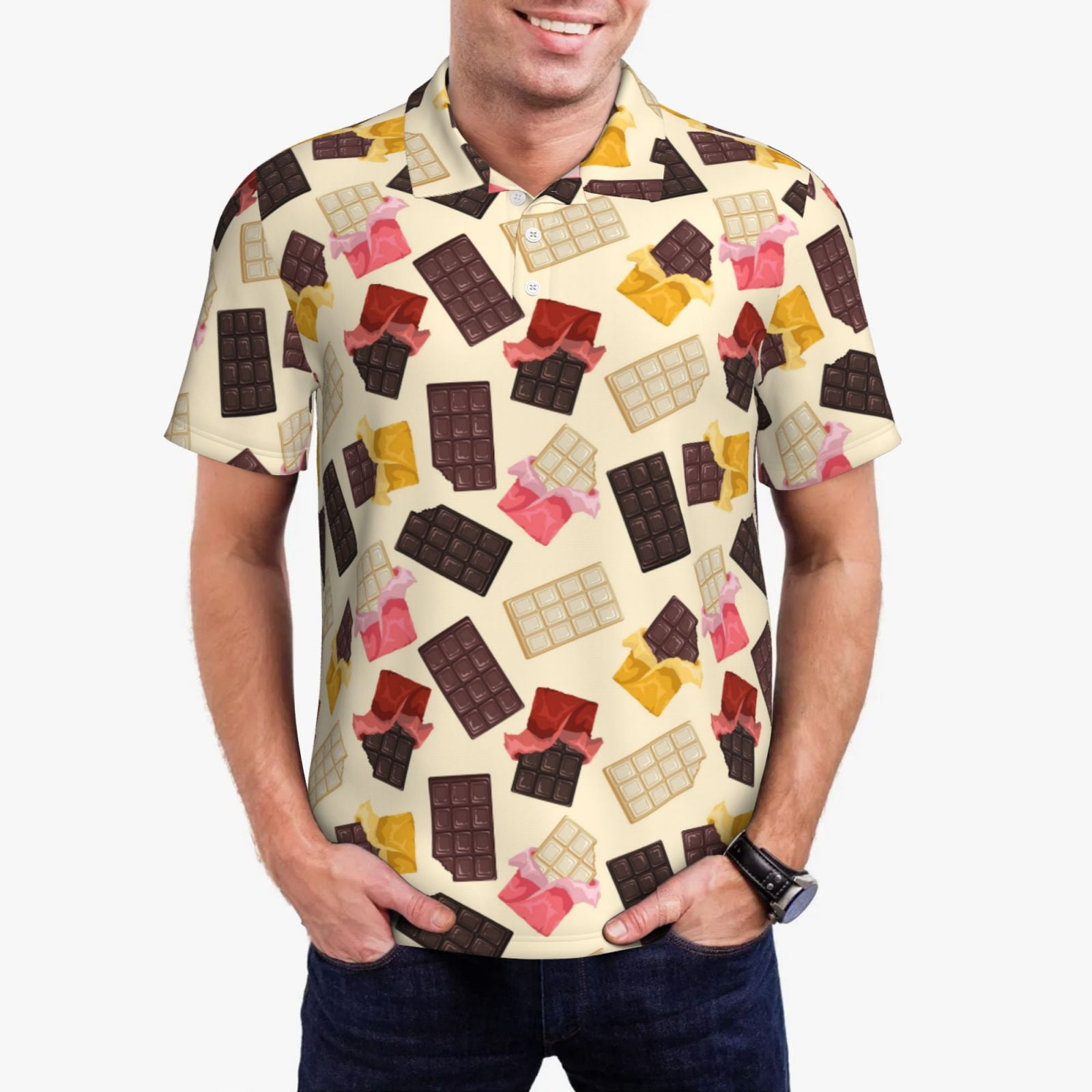 Polo Shirts for Men - Block Chocolate Print Mens Polo Shirts Short ...