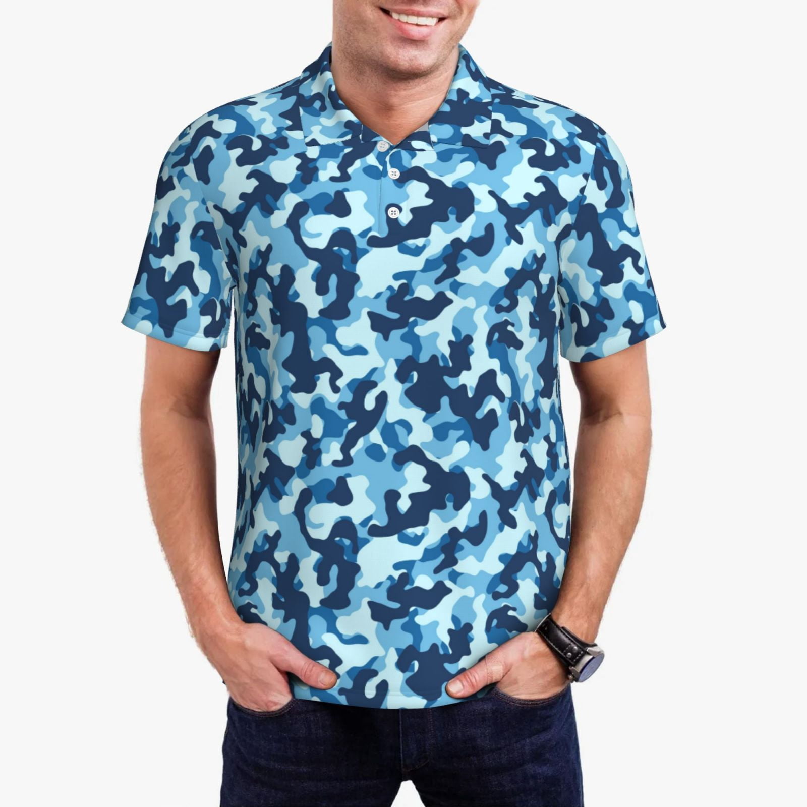 Polo Shirts for Men, Blue Camouflage Cuteness Casual Mens Polo Shirts ...
