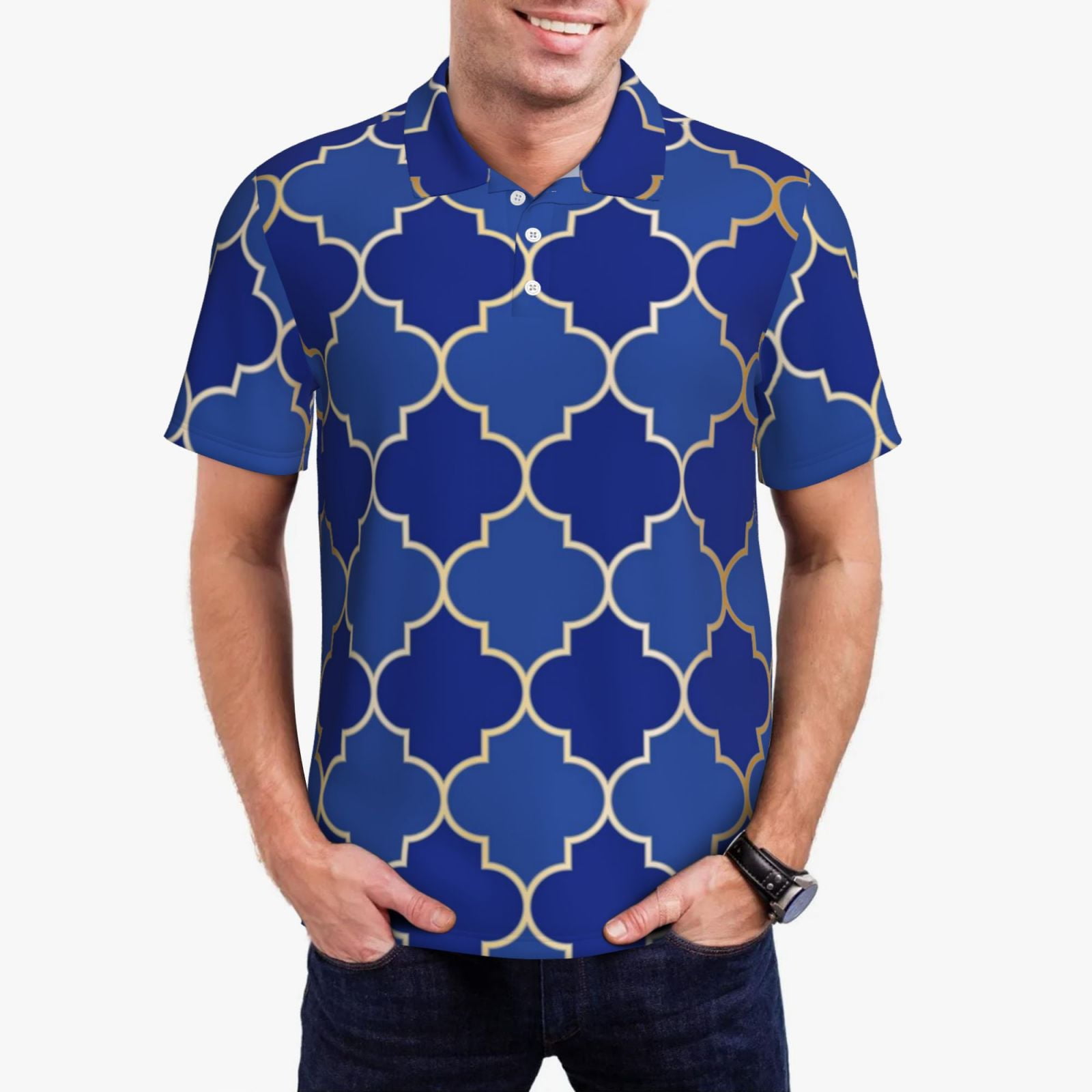 Polo Shirts for Men - Blue Lantern Shapes Classic Mens Polo Shirts ...