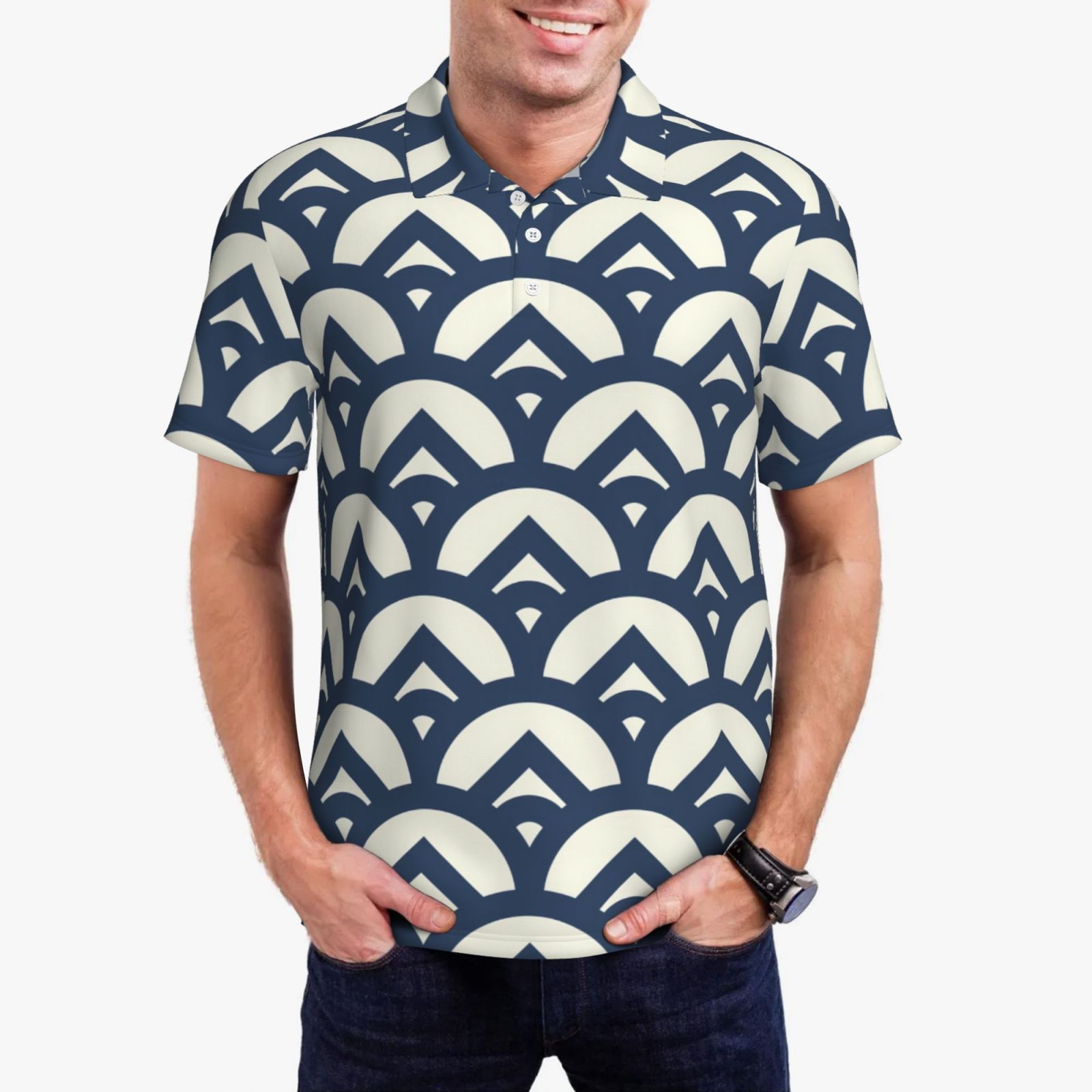 Polo Shirts for Men - Blue Wave Pattern A Classic Mens Polo Shirts ...