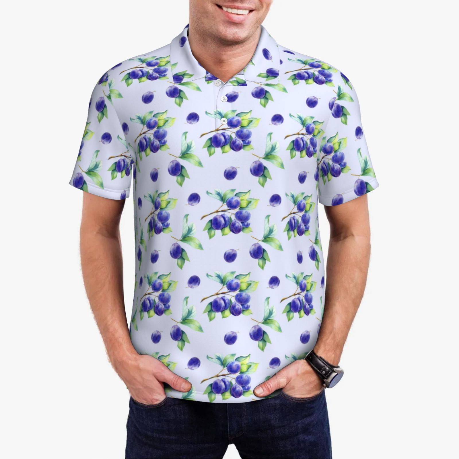 Polo Shirts for Men, Blueberries Print Tree Cuteness Casual Mens Polo ...