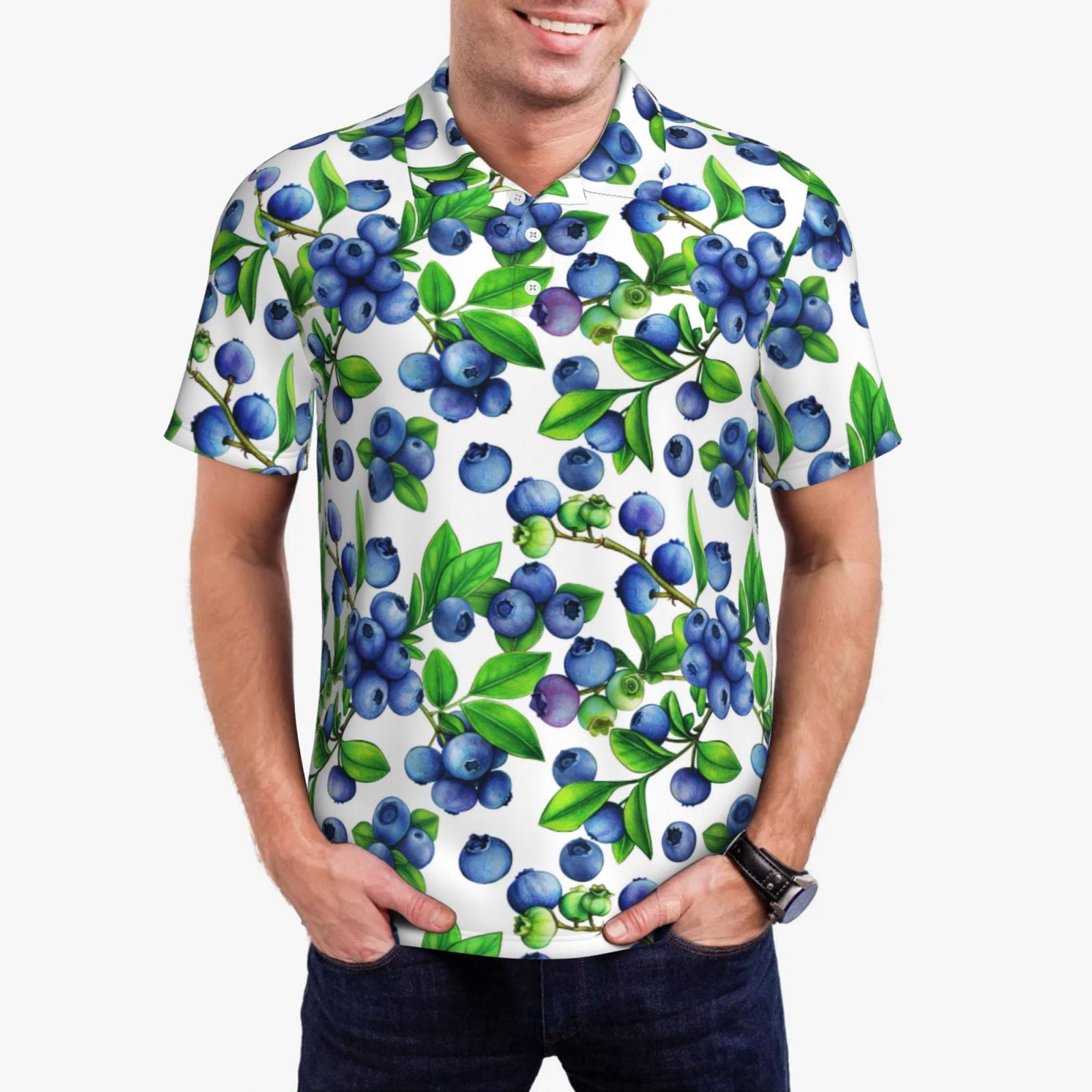 Polo Shirts for Men, Blueberries design Cuteness Casual Mens Polo ...