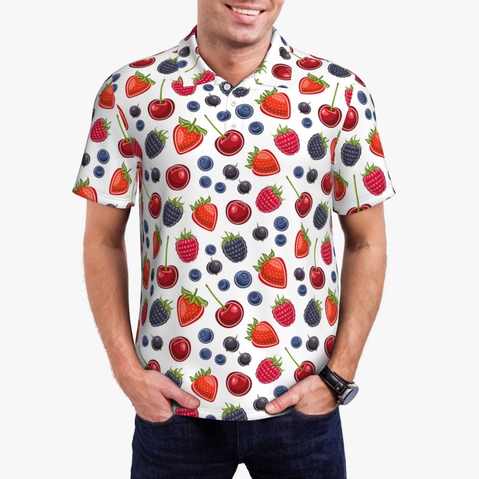 Polo Shirts for Men, Blueberry Print berry Cuteness Casual Mens Polo ...
