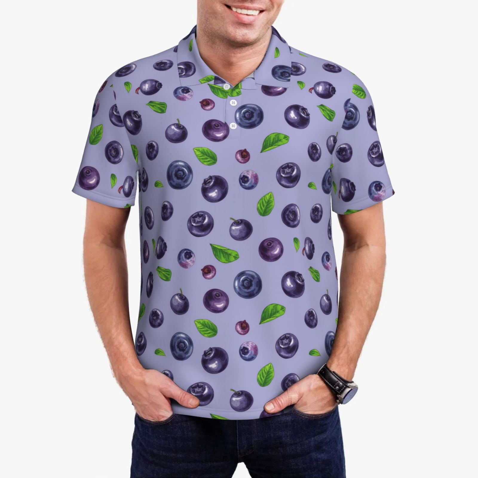 Polo Shirts for Men - Blueberry Print funny Mens Polo Shirts Short ...