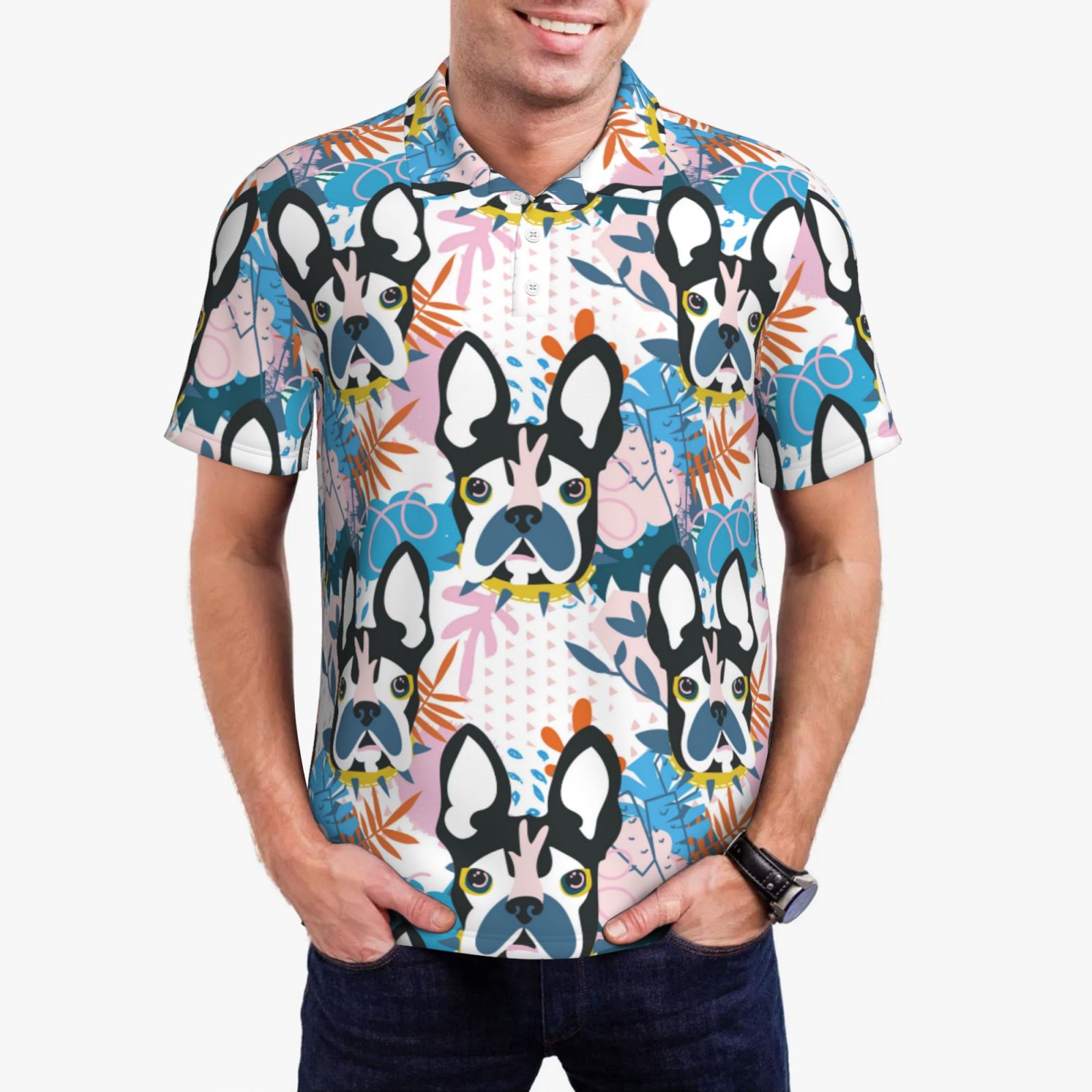 Polo Shirts for Men - Bohemian Cute French Bulldog Classic Mens Polo ...