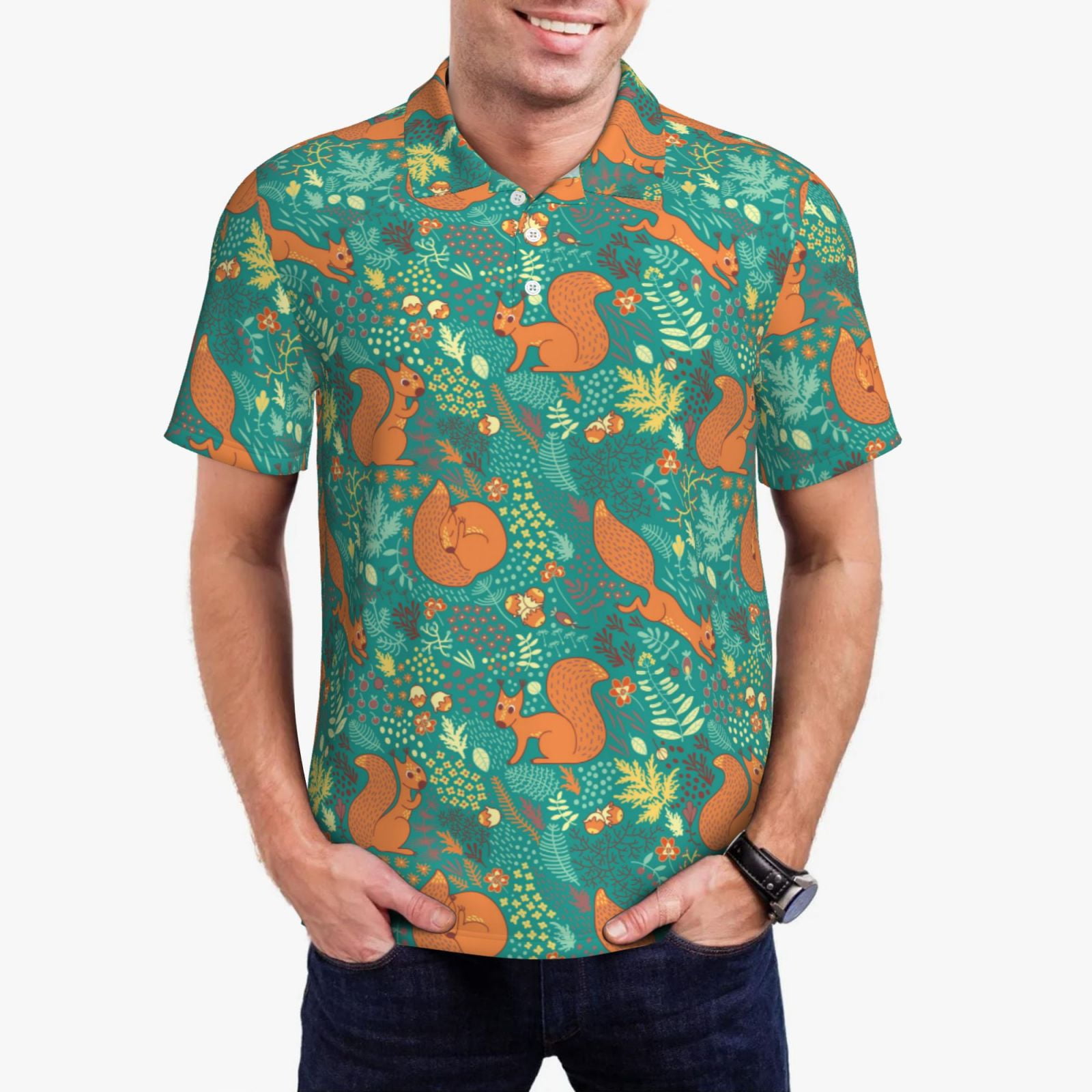 Polo Shirts for Men - Bohemian Cute Squirrel Plant Classic Mens Polo ...