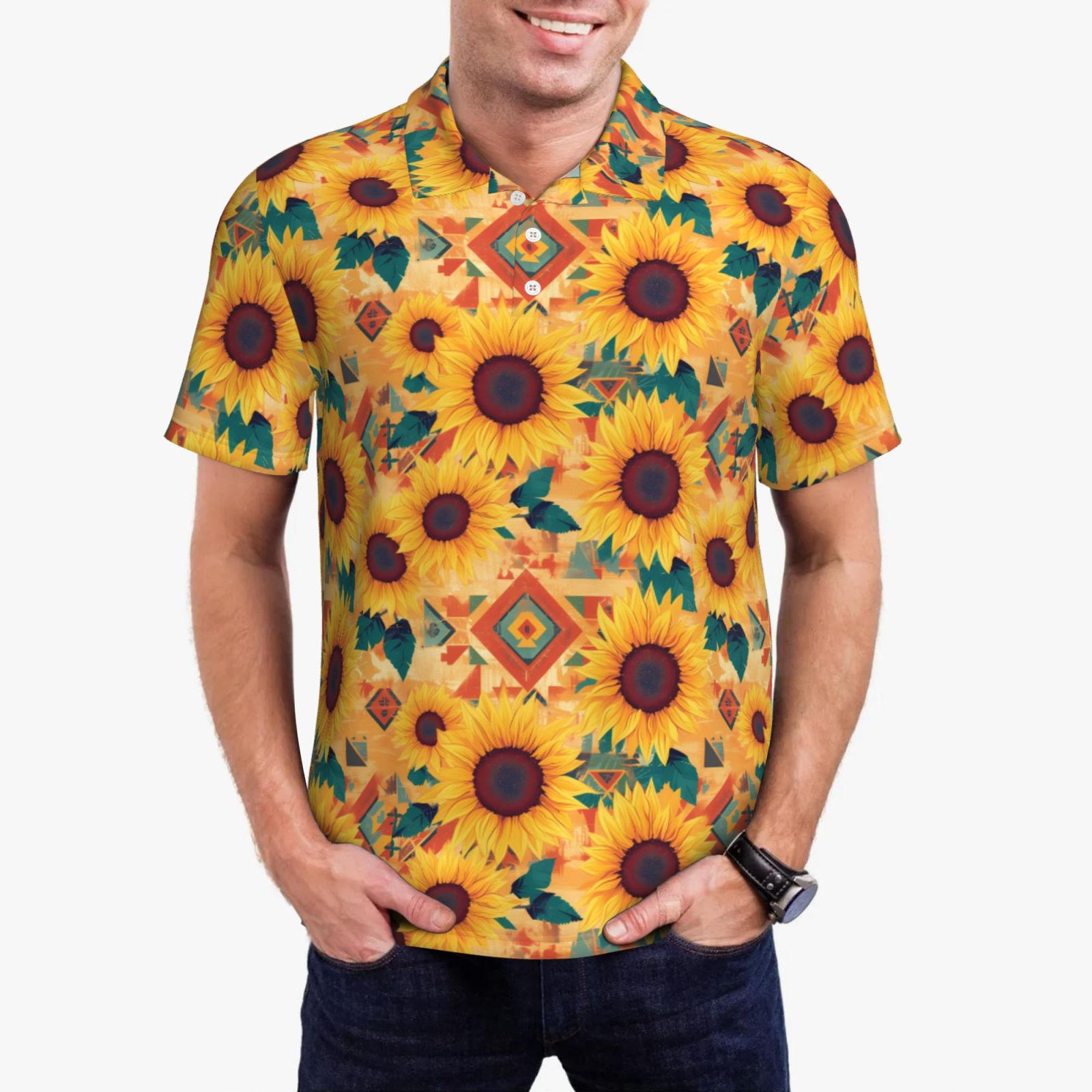 Polo Shirts for Men - Bohemian Sunflower Classic Mens Polo Shirts ...