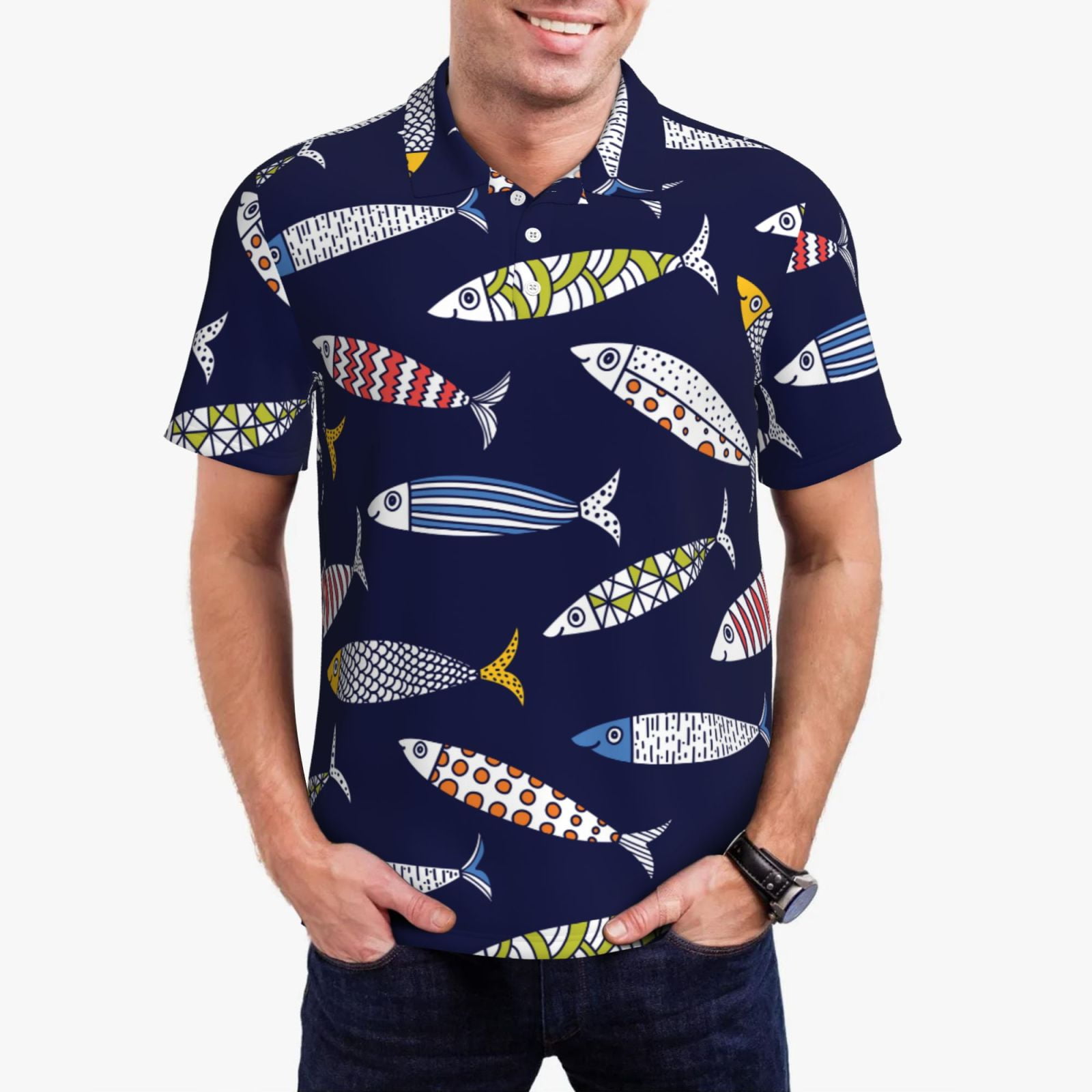 Polo Shirts for Men - Boho style fish Mens Polo Shirts Short Sleeve ...
