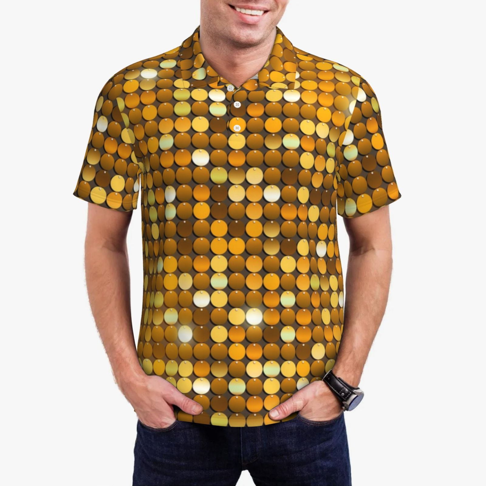 Polo Shirts for Men - Bright Shiny Golden Mens Polo Shirts Short Sleeve ...