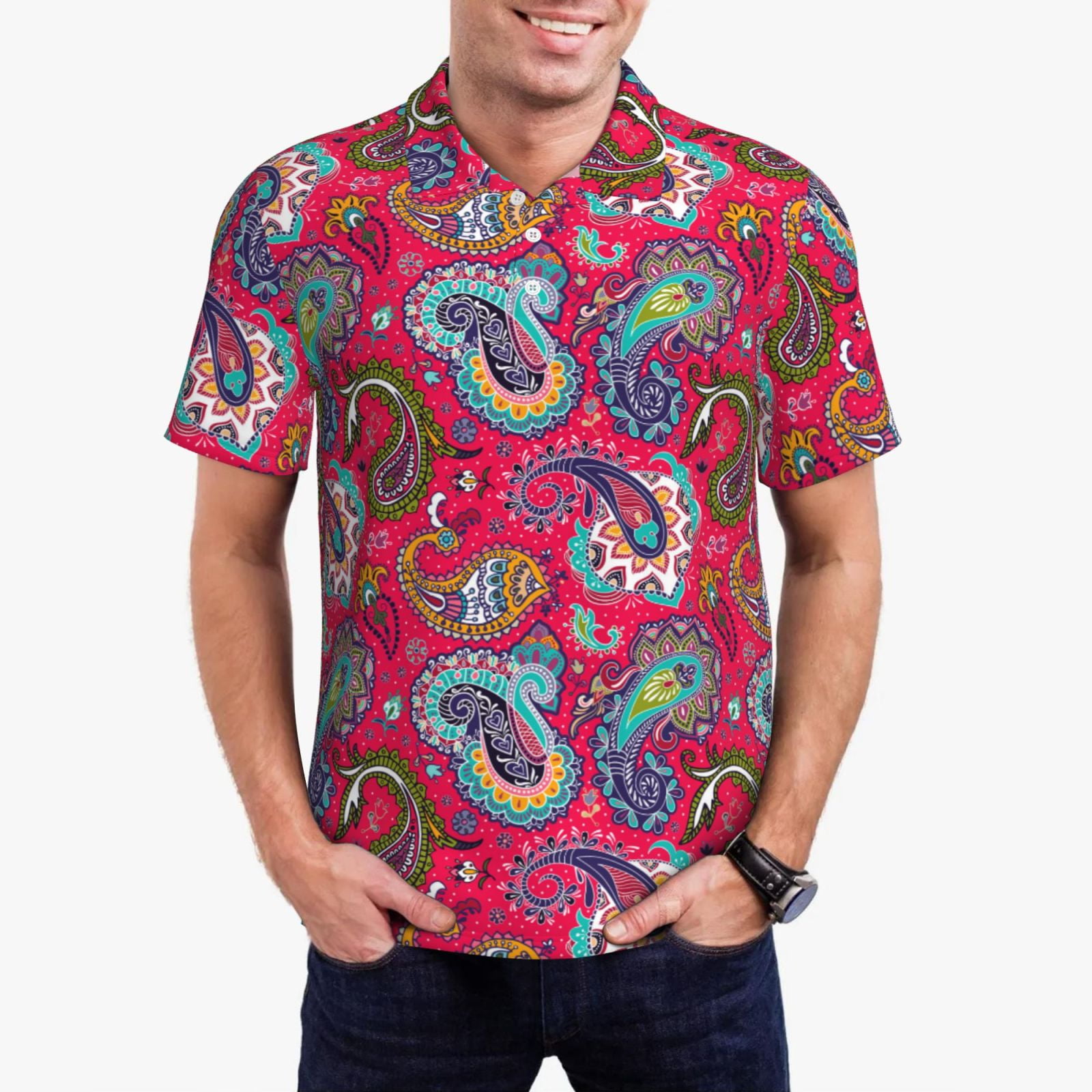 Polo Shirts for Men - Brightly Colored Paisley Mens Polo Shirts Short ...