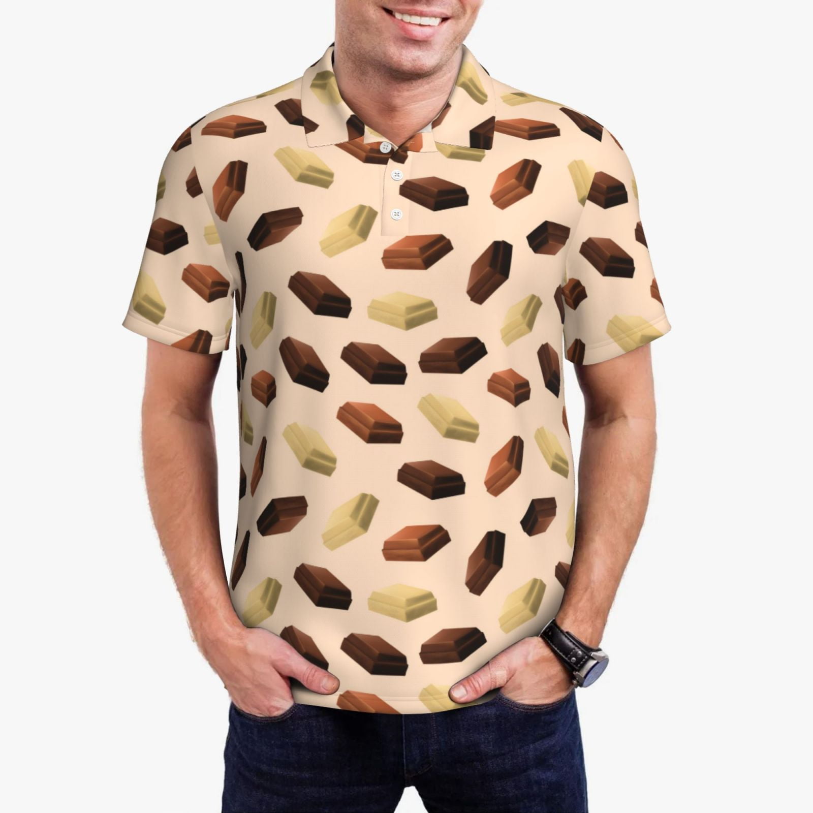 Polo Shirts for Men - Brown Beige Chocolate Print Mens Polo Shirts ...