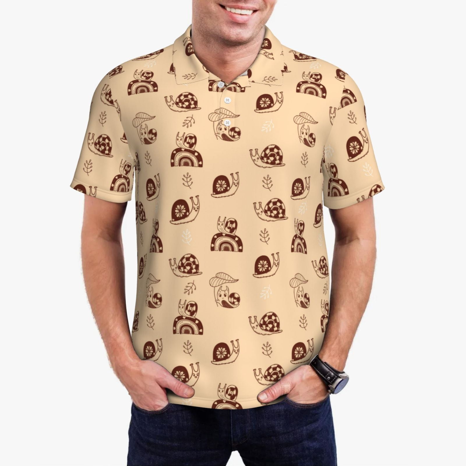 Polo Shirts for Men - Brown Cartoon Snails Mens Polo Shirts Short ...