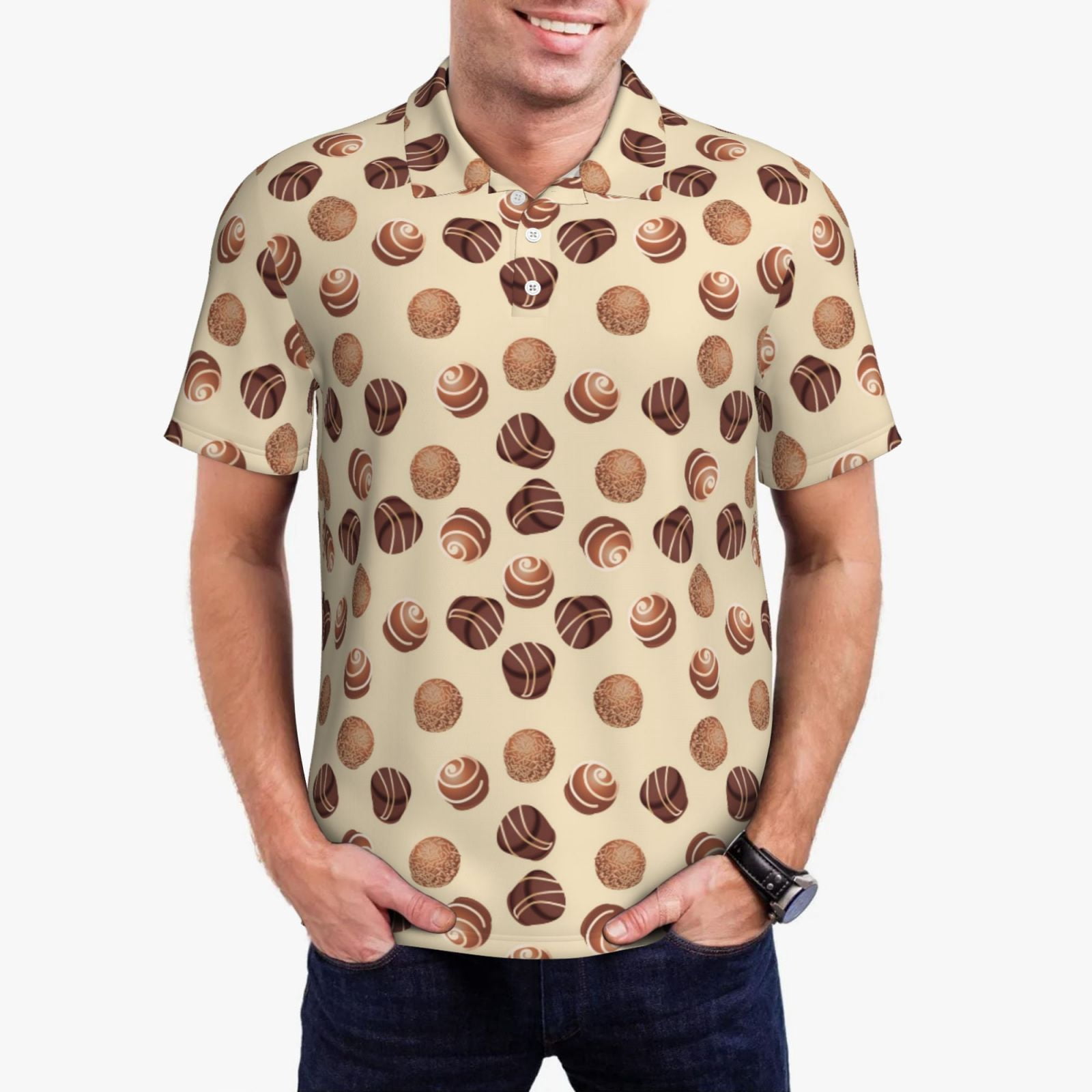 Polo Shirts for Men - Brown Chocolate Print Mens Polo Shirts Short ...