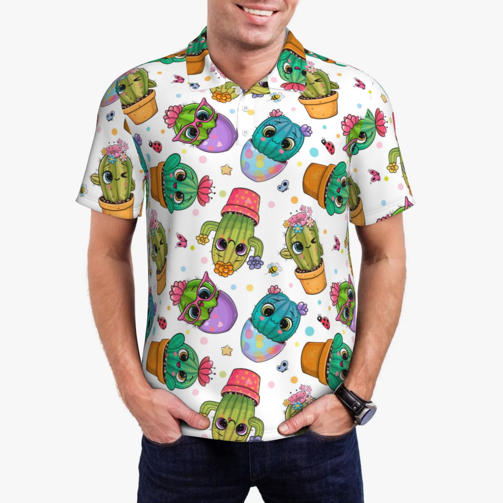 Polo Shirts for Men - Cactus And Insects Mens Polo Shirts Short Sleeve ...