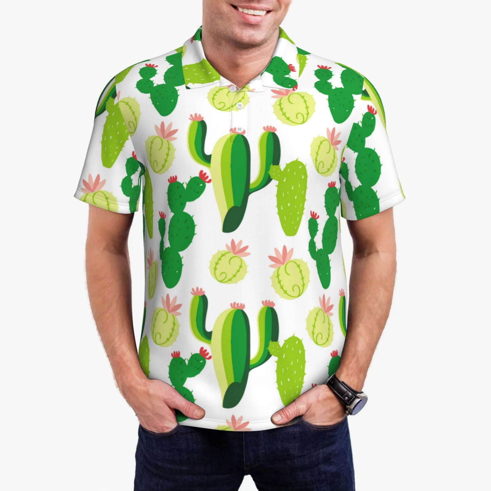 Polo Shirts for Men - Cactus Pattern cartoon Mens Polo Shirts Short ...