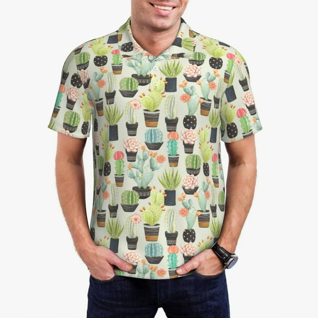 Polo Shirts for Men - Cactus Succulents Classic Mens Polo Shirts Casual ...