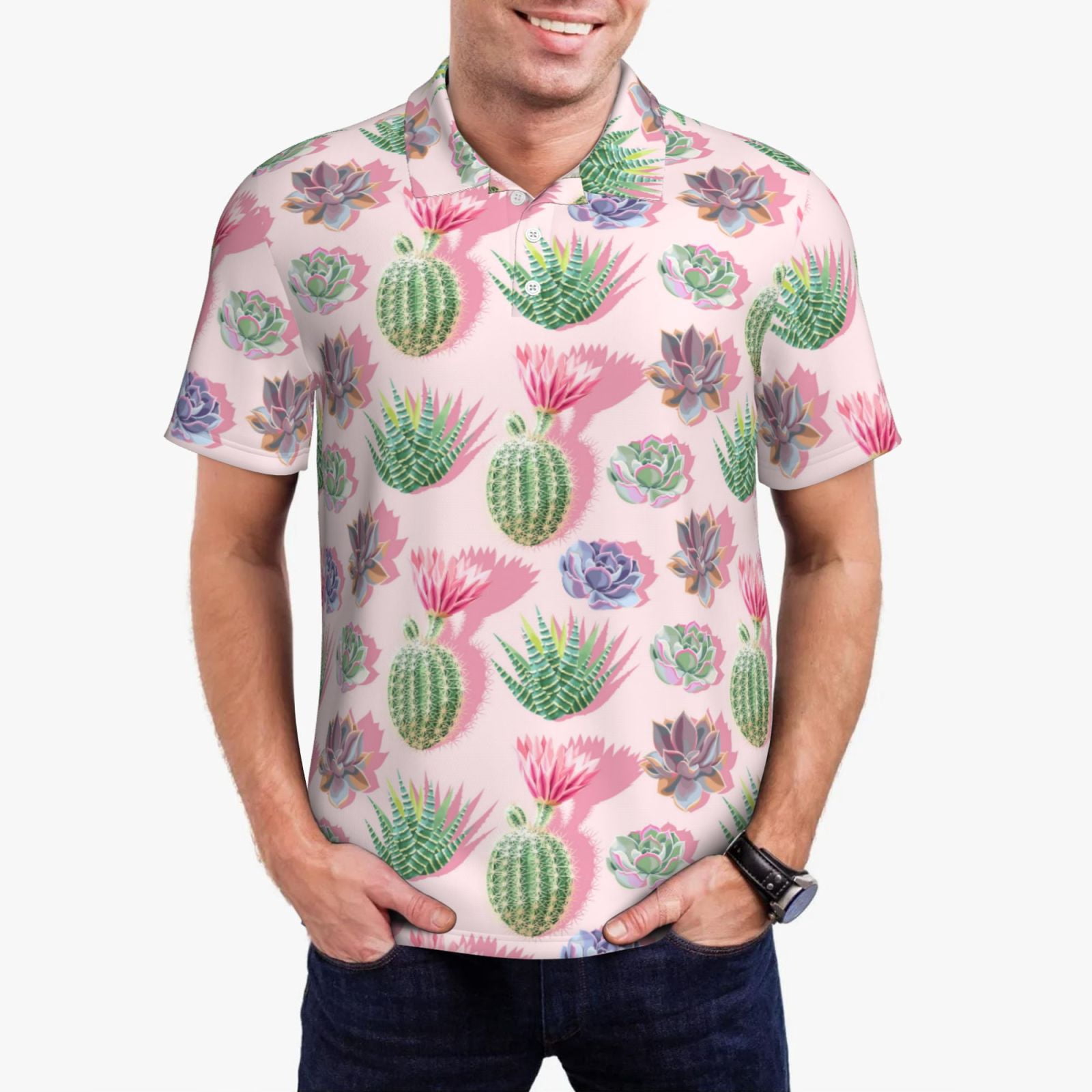 Polo Shirts for Men - Cactus Succulents blooming Mens Polo Shirts Short ...