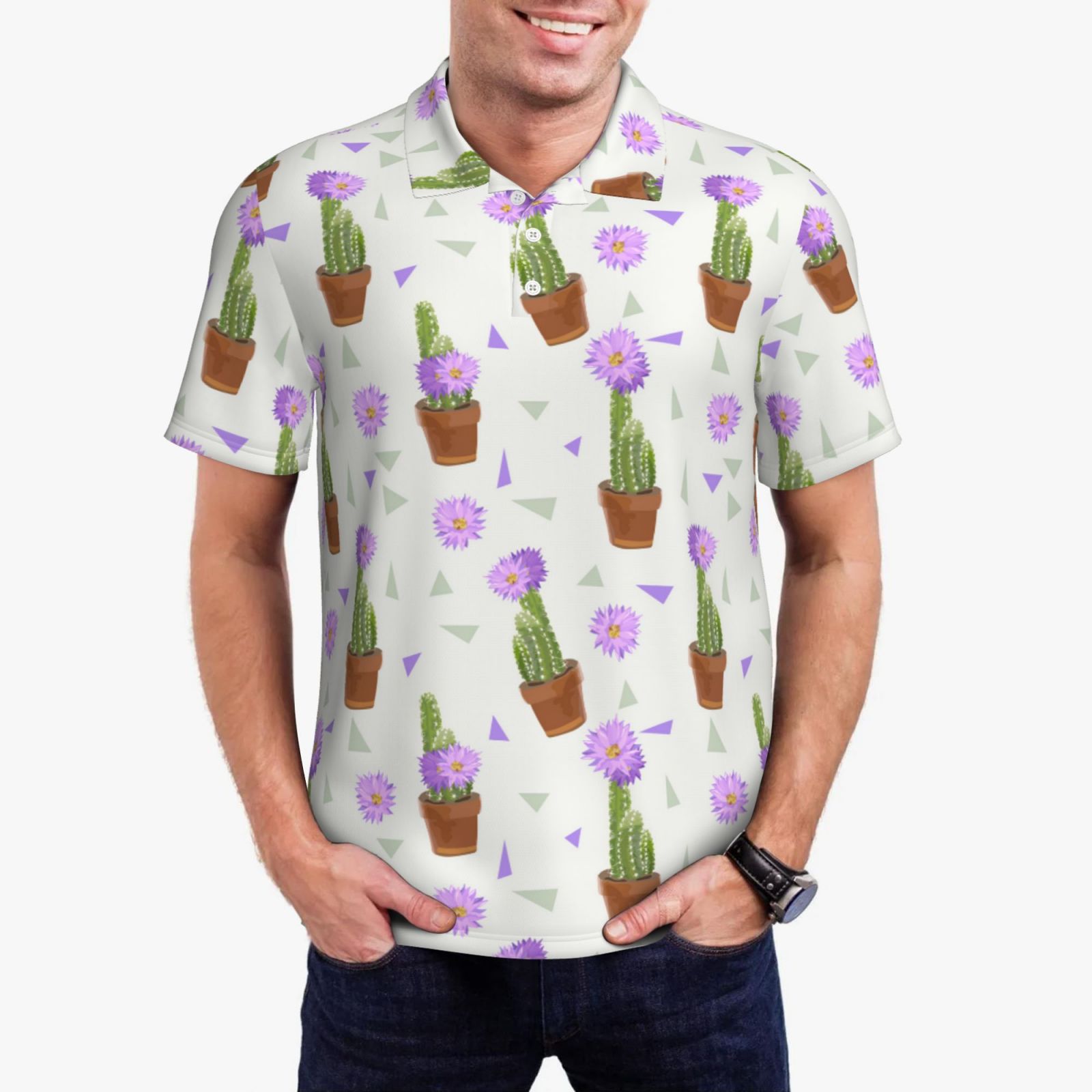 Polo Shirts for Men - Cactus blooming purple Mens Polo Shirts Short ...