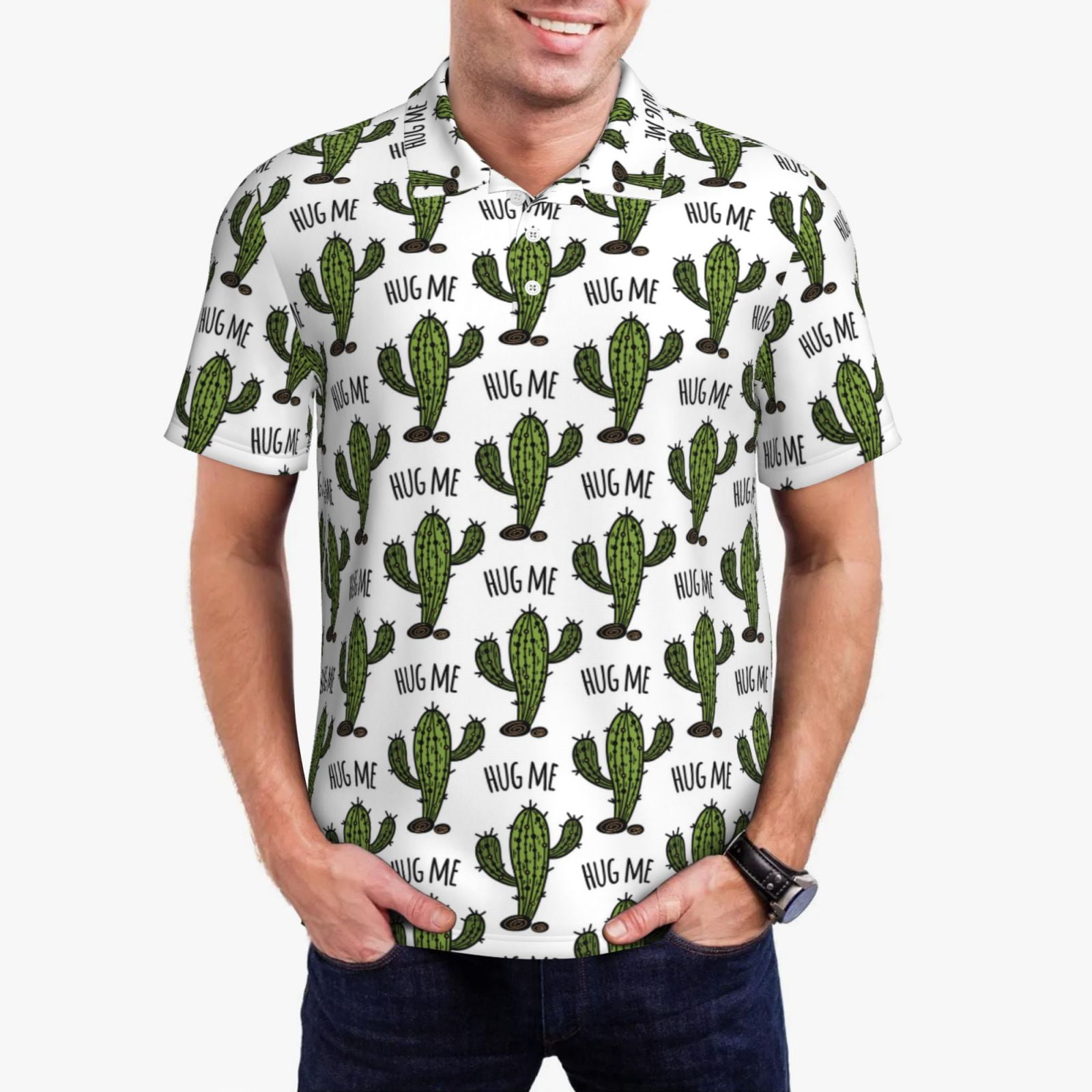 Polo Shirts for Men - Cactus hug me Pattern Soft Comfort Breathable ...