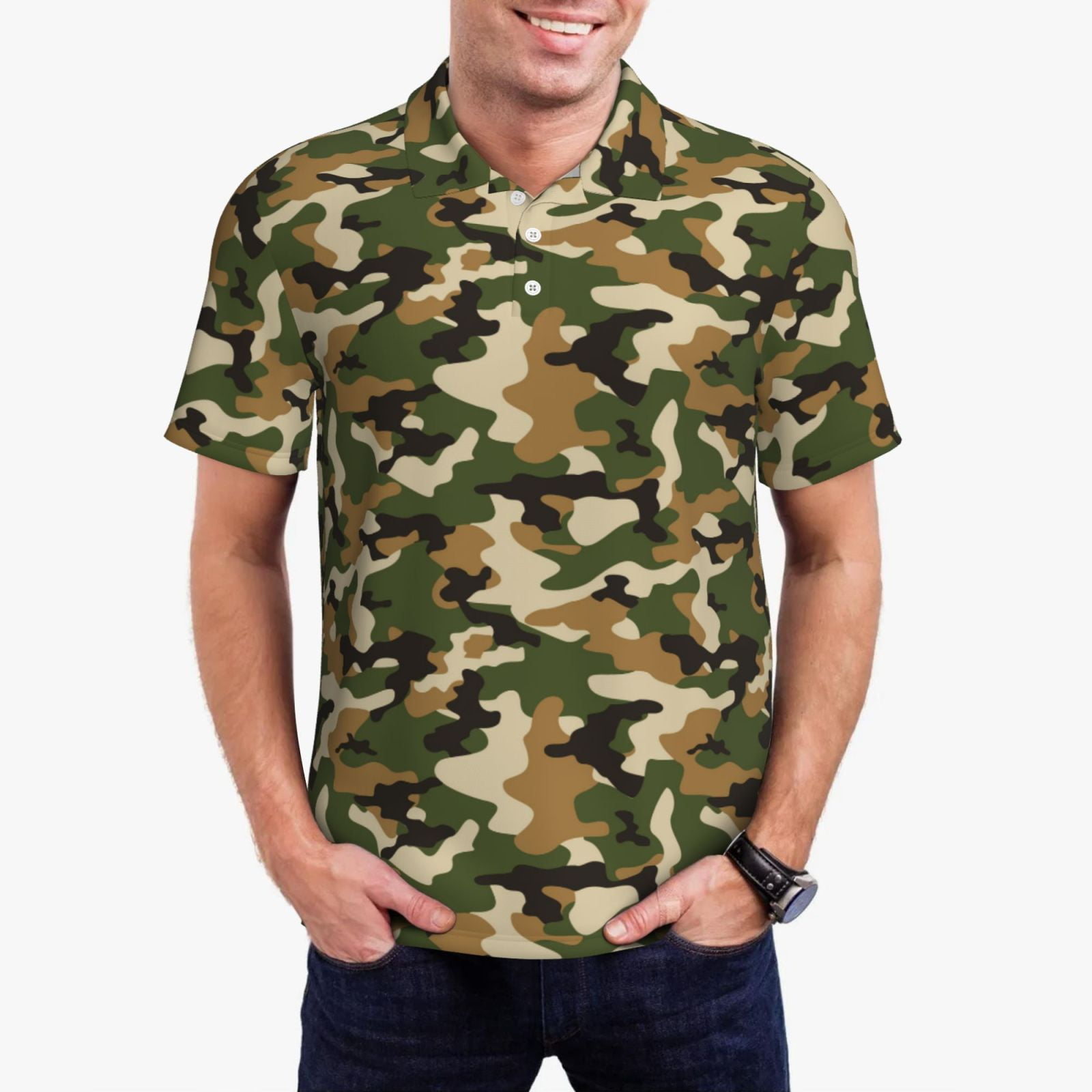 Polo Shirts for Men - Camouflage Green Classic Classic Mens Polo Shirts Casual Short Sleeve ...