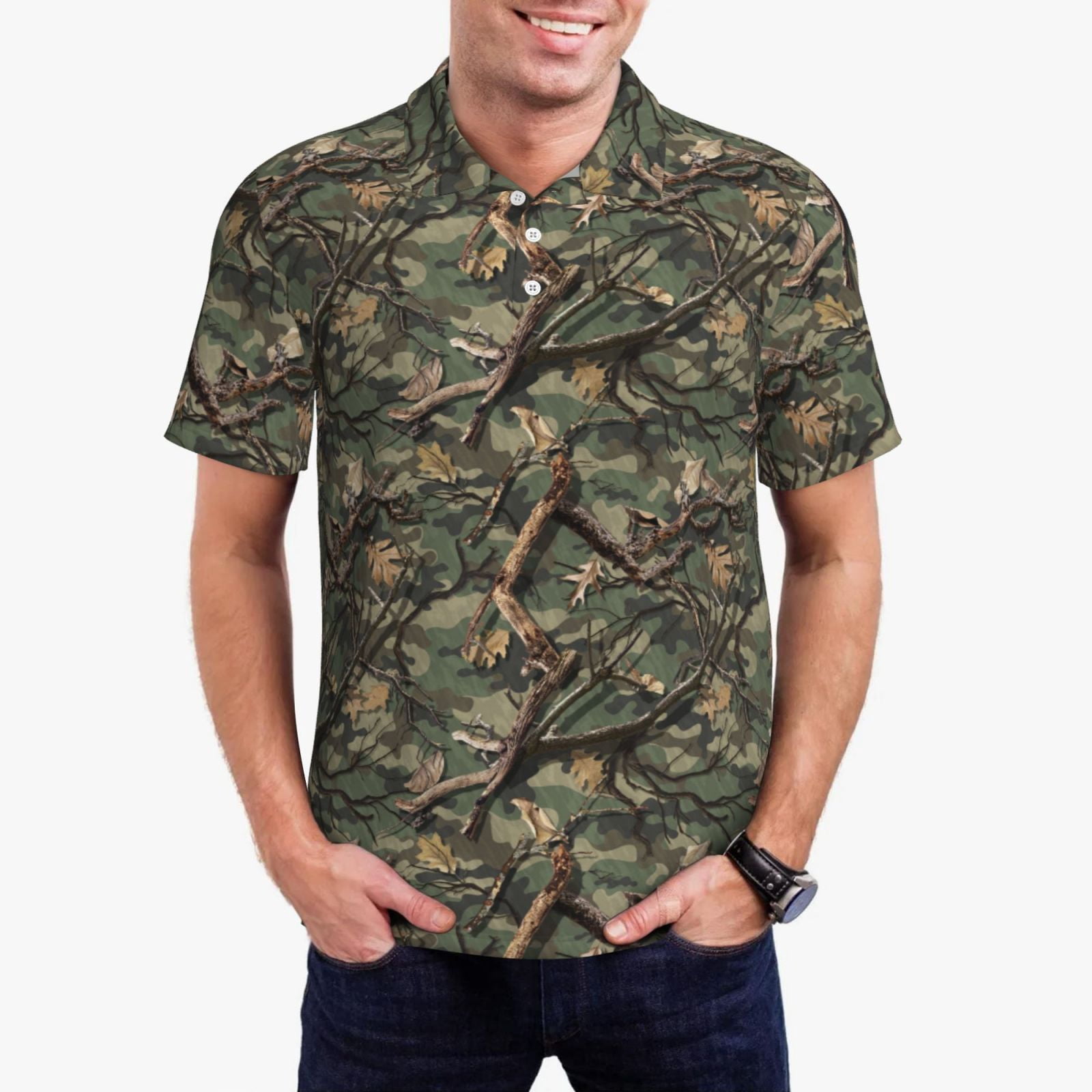 Polo Shirts for Men - Camouflage tree branch Mens Polo Shirts Short ...