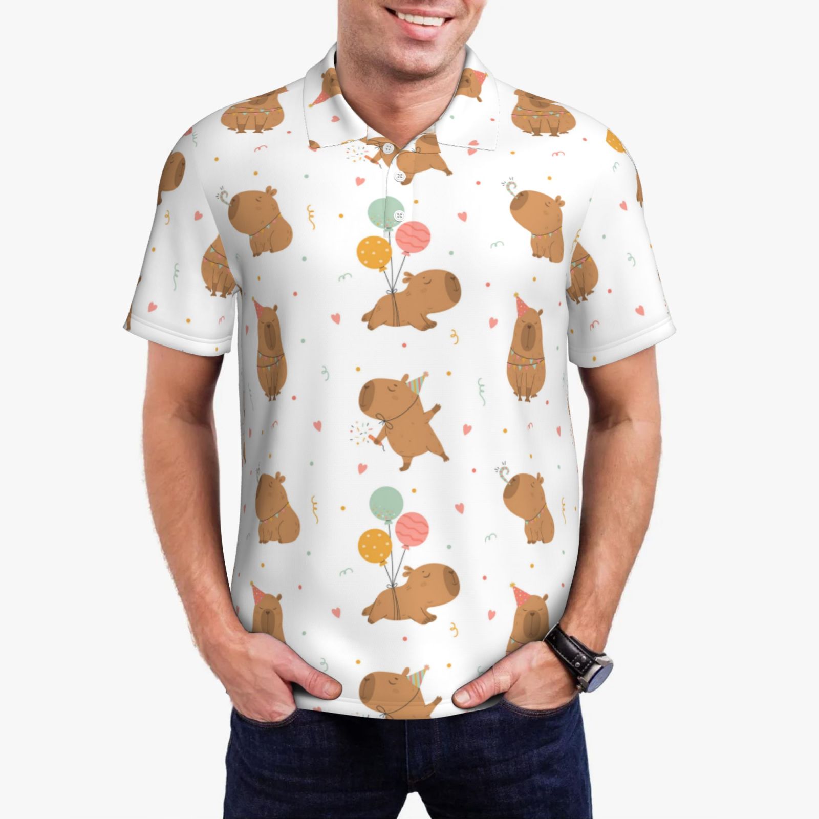 Polo Shirts for Men - Capybaras Birthday Mens Polo Shirts Short Sleeve ...