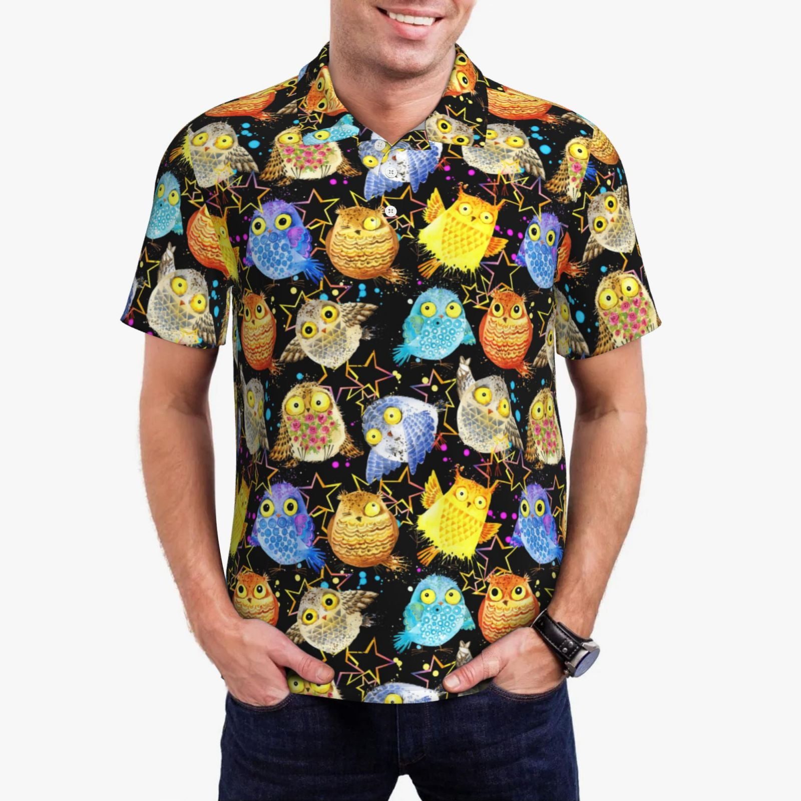 Polo Shirts for Men - Cartoon Bird Owl Mens Polo Shirts Short Sleeve ...