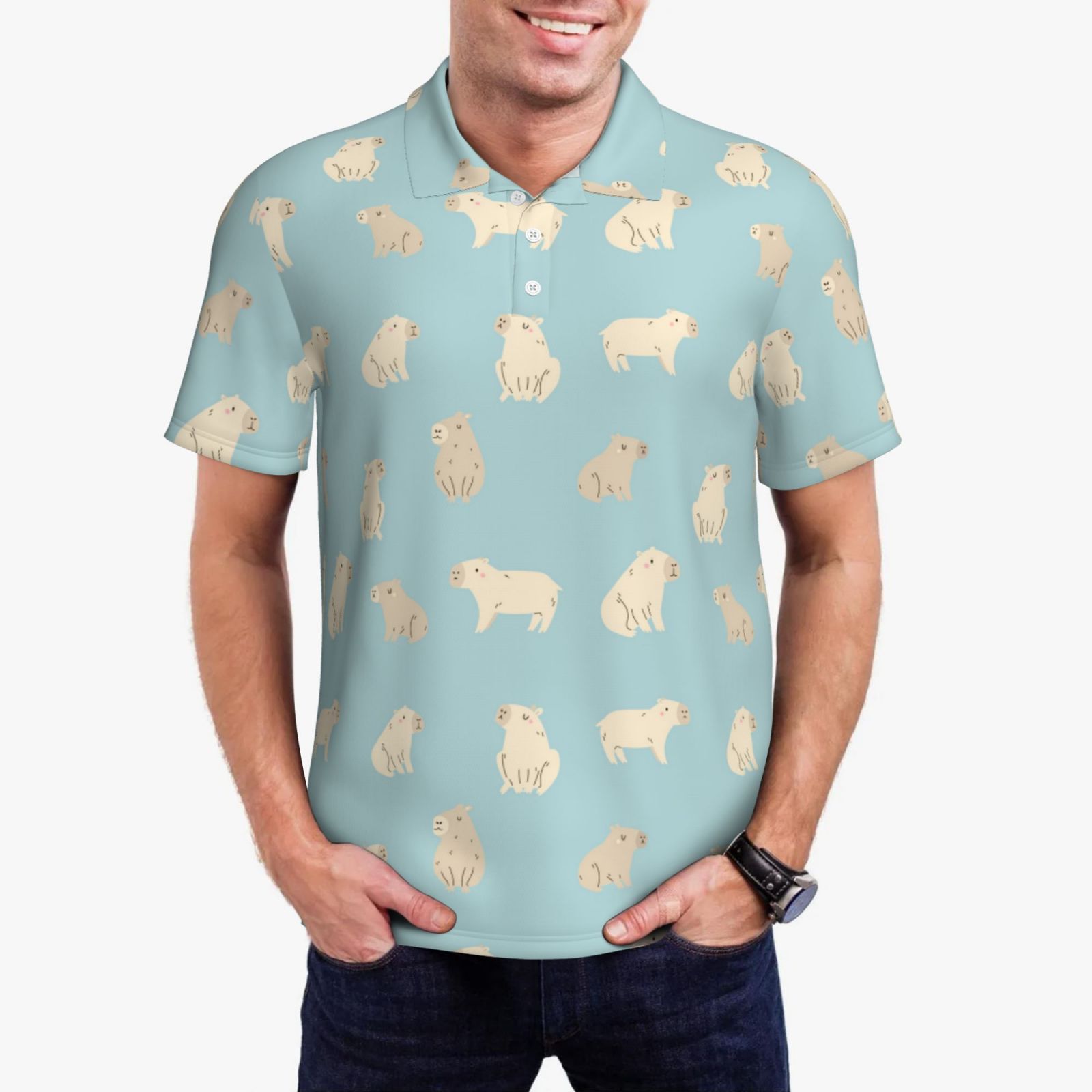 Polo Shirts for Men - Cartoon Capybaras Mens Polo Shirts Short Sleeve ...