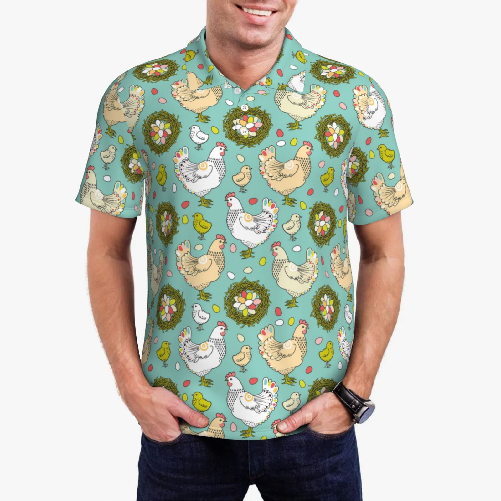 Polo Shirts for Men - Cartoon Colorful Cute Chicken Classic Mens Polo ...