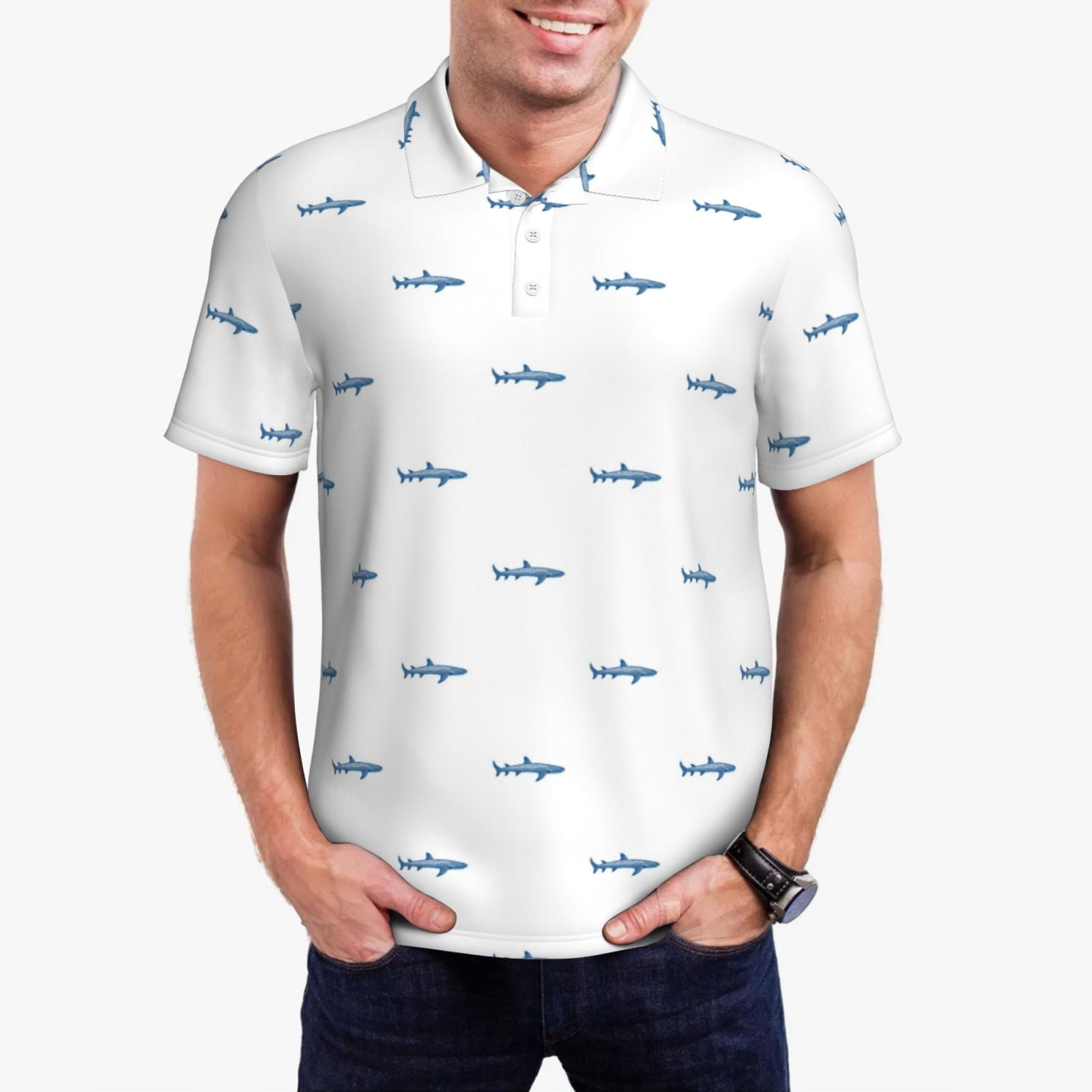 Polo Shirts for Men - Cartoon Cool Shark _C Classic Mens Polo Shirts ...