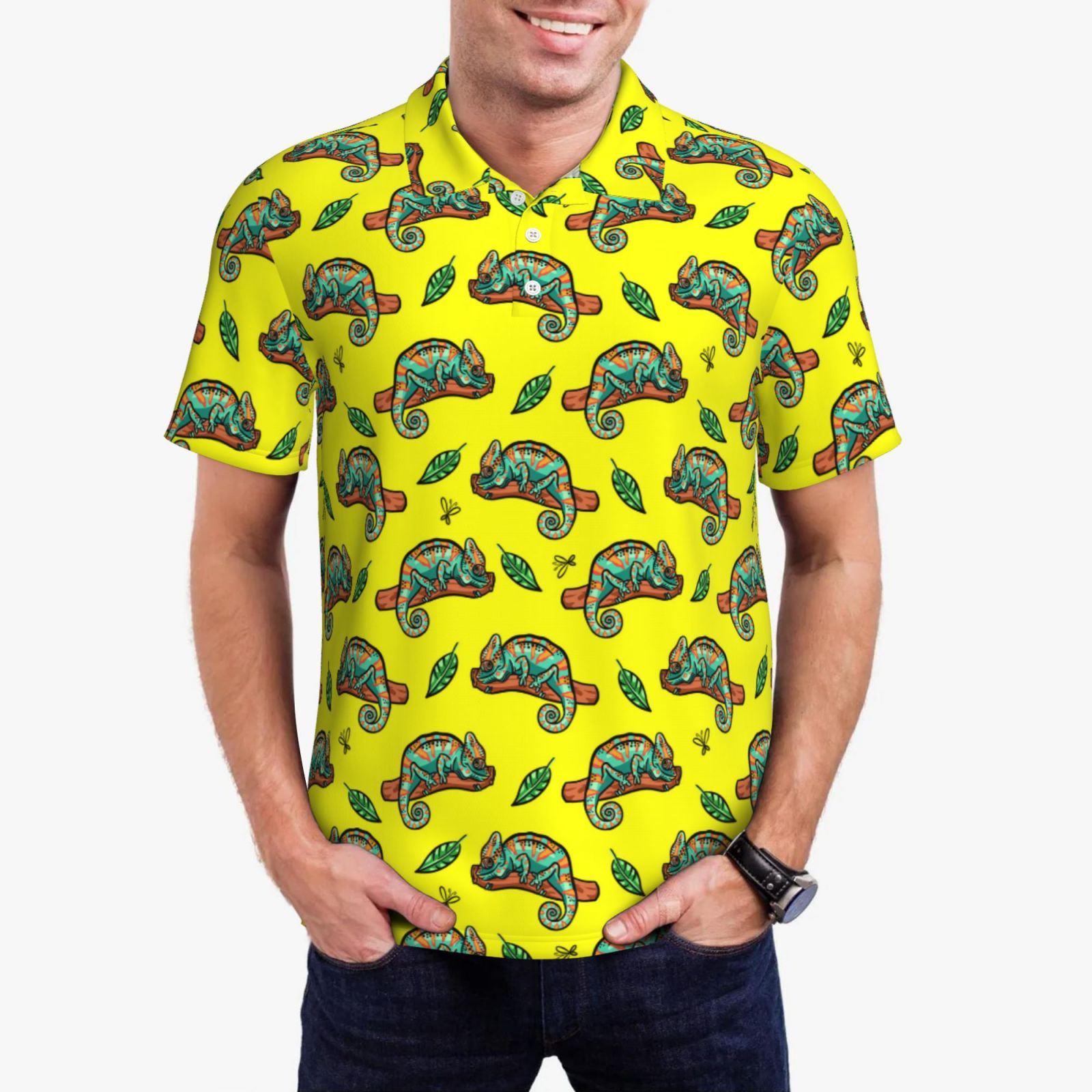 Polo Shirts for Men, Cartoon Cute Chameleon Lizard_D Cuteness Casual ...