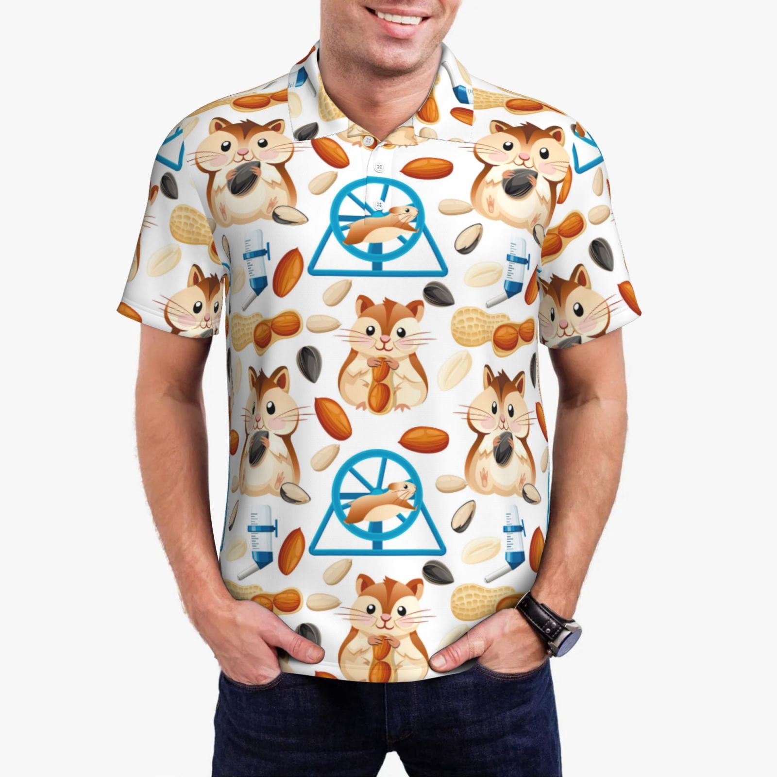 Polo Shirts for Men - Cartoon Cute Hamster Nut Peanut Mens Polo Shirts ...