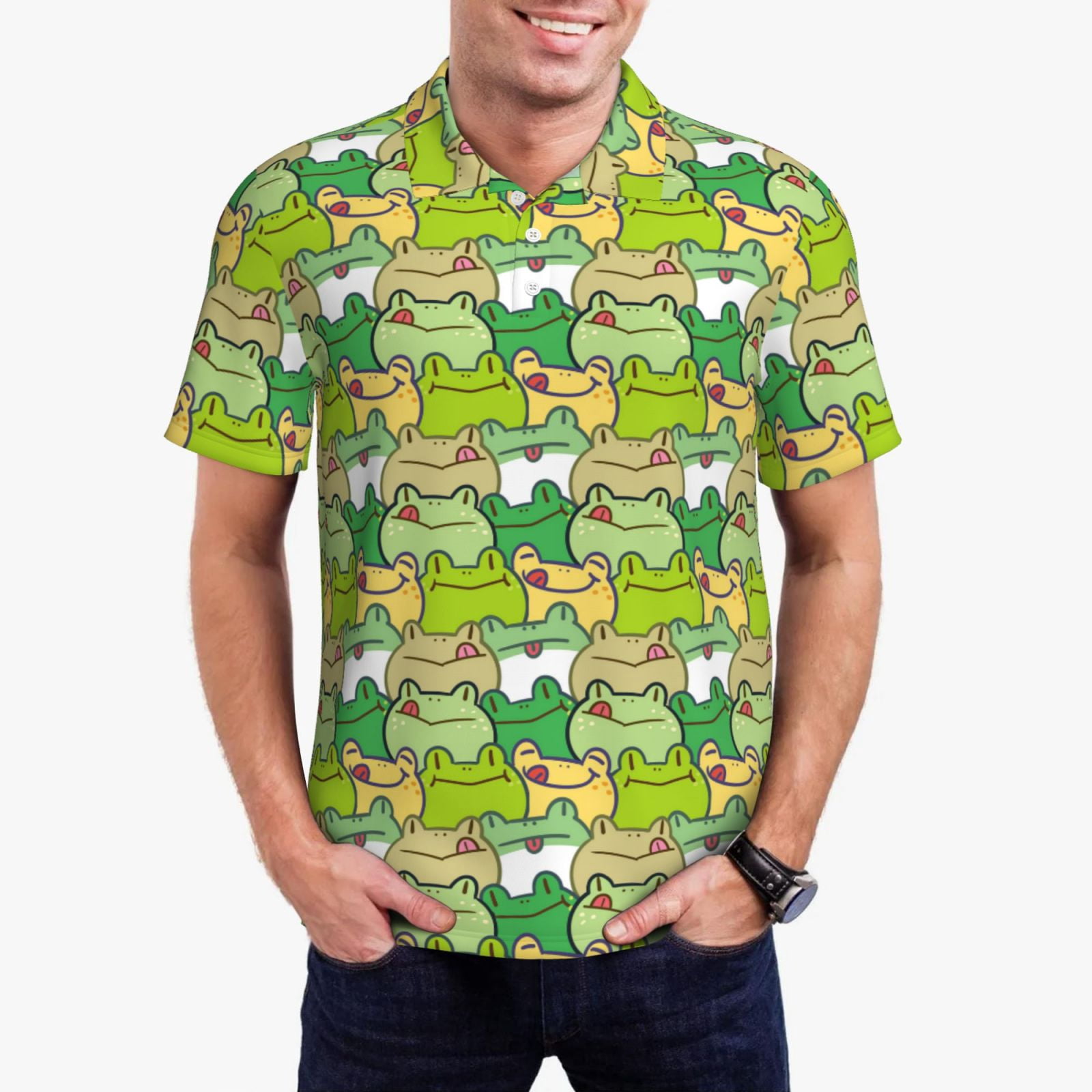 Polo Shirts for Men, Cartoon Frog colorful cute Cuteness Casual Mens ...