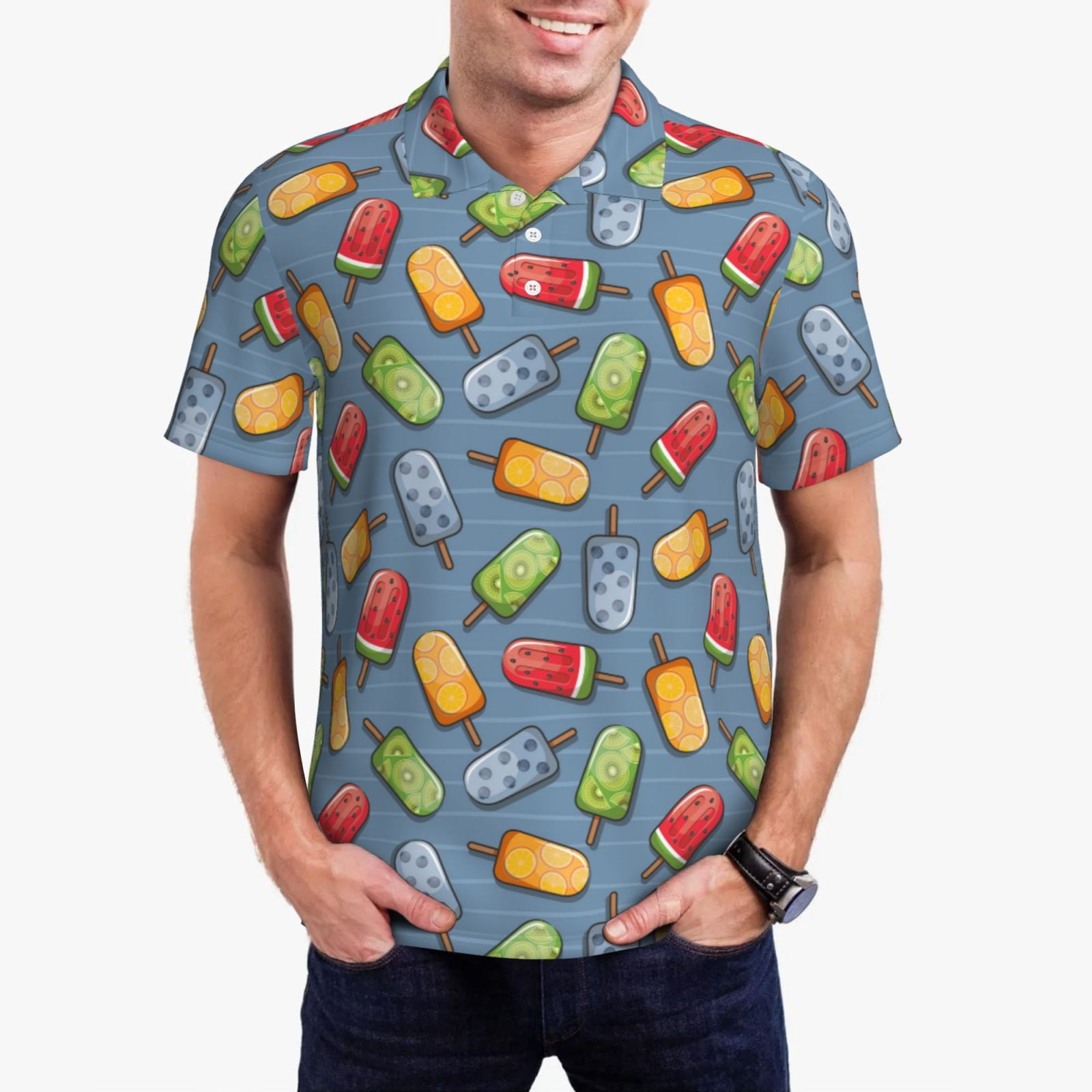 Polo Shirts for Men - Cartoon Fruit Popsicle Print Mens Polo Shirts ...