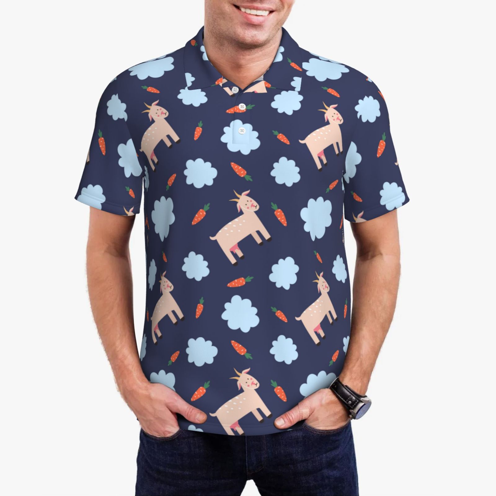Polo Shirts for Men - Cartoon Funny Cute Goat Radish Classic Mens Polo ...