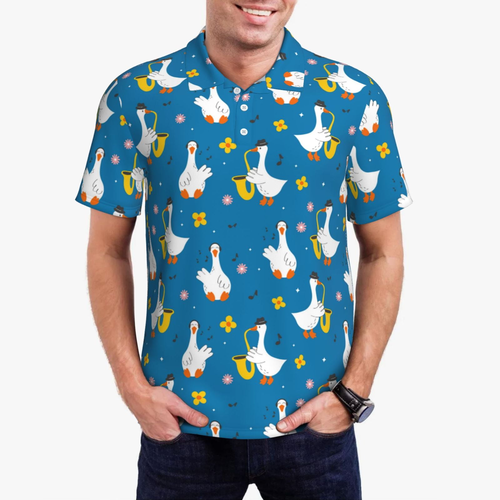 Polo Shirts for Men - Cartoon Goose Mens Polo Shirts Short Sleeve ...