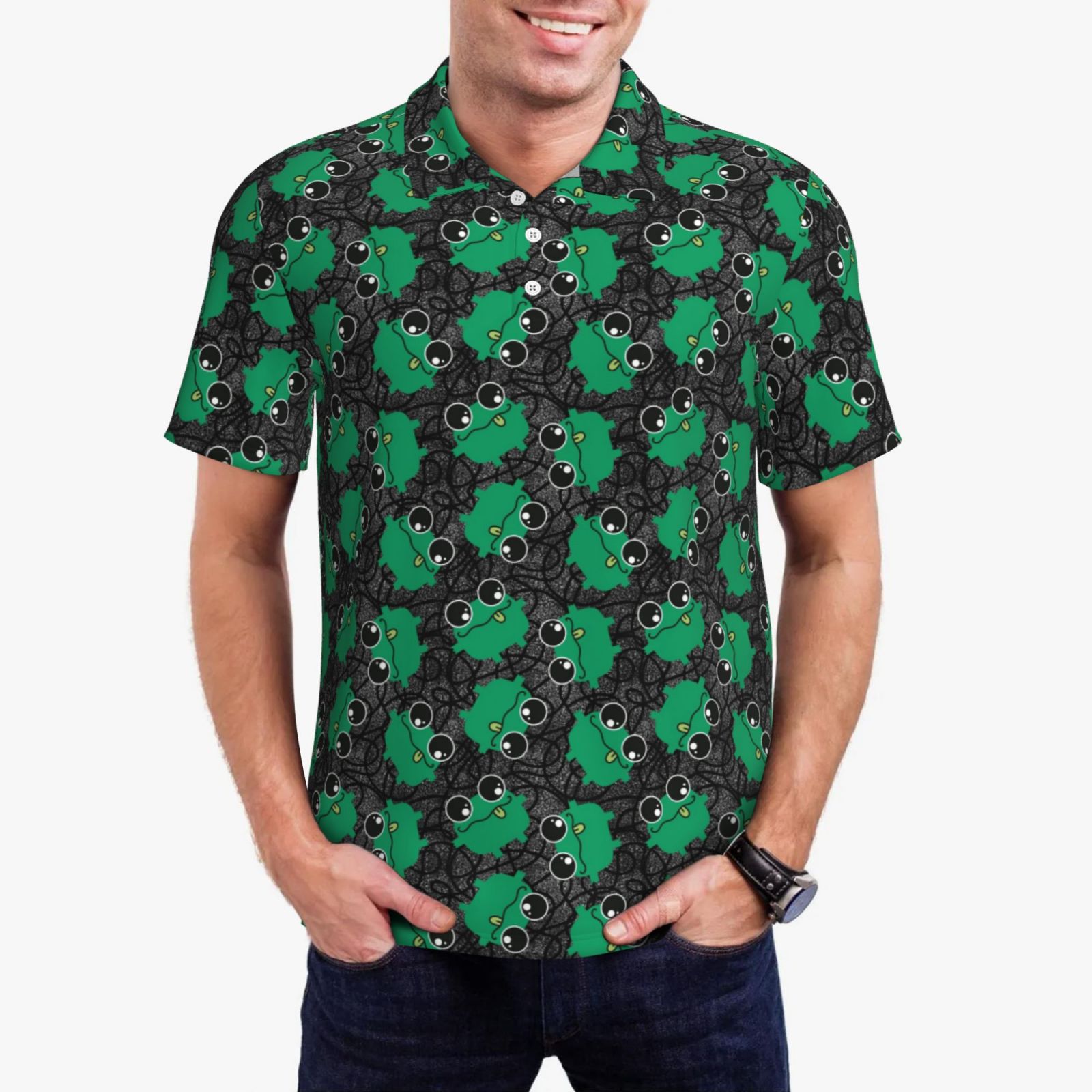 Polo Shirts for Men Cartoon Kawaii Frogs Casual Mens Short Sleeve Polo ...