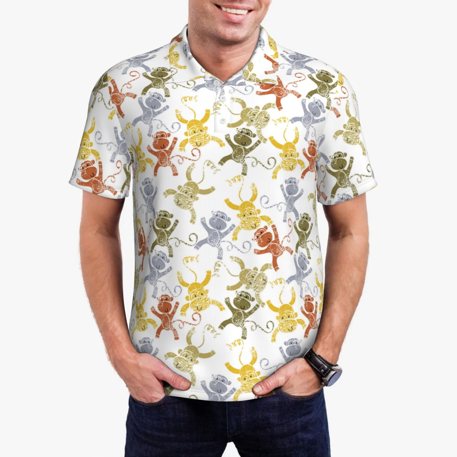 Polo Shirts for Men Cartoon Monkey Casual Mens Short Sleeve Polo Shirts ...