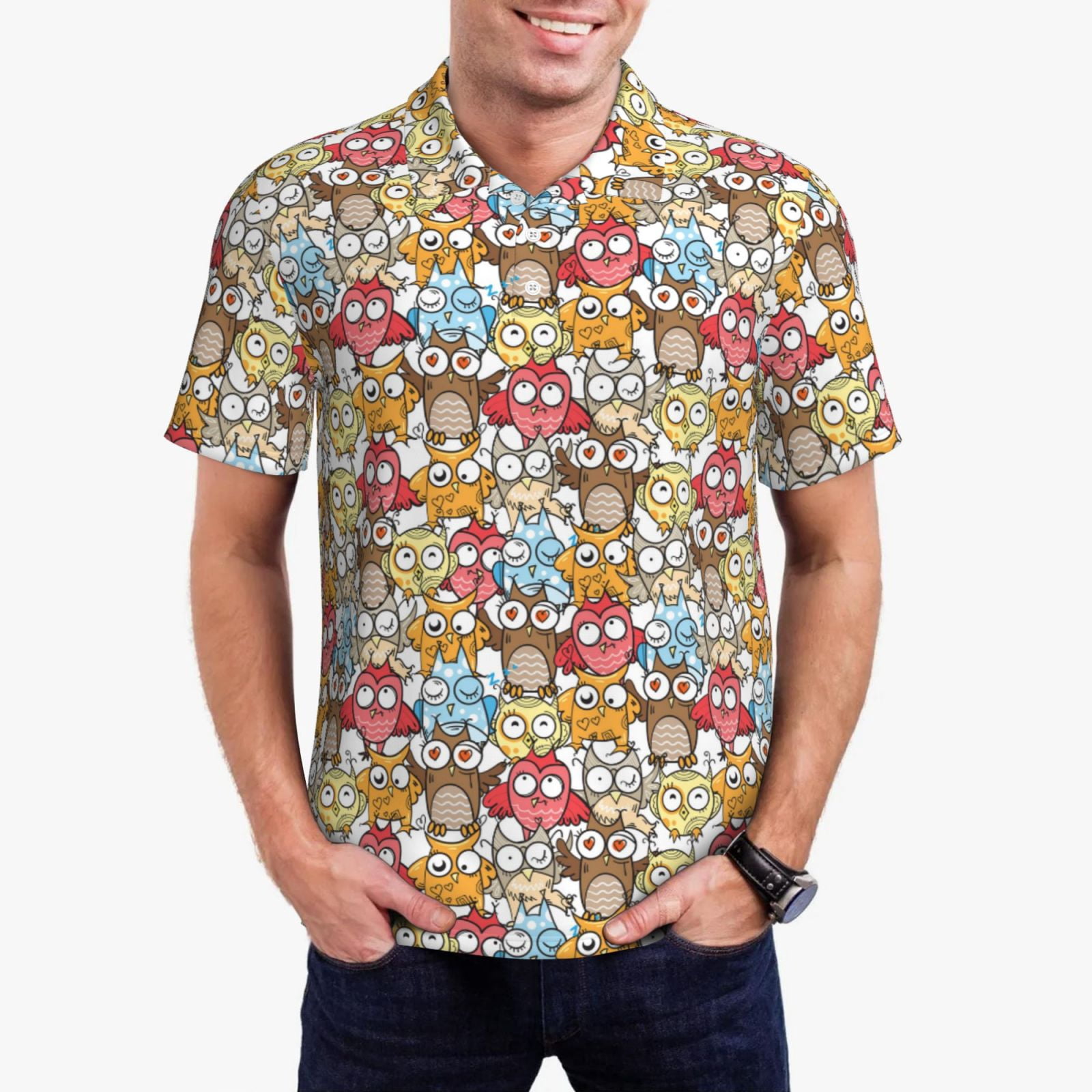 Polo Shirts for Men - Cartoon Owls 1 Mens Polo Shirts Short Sleeve ...