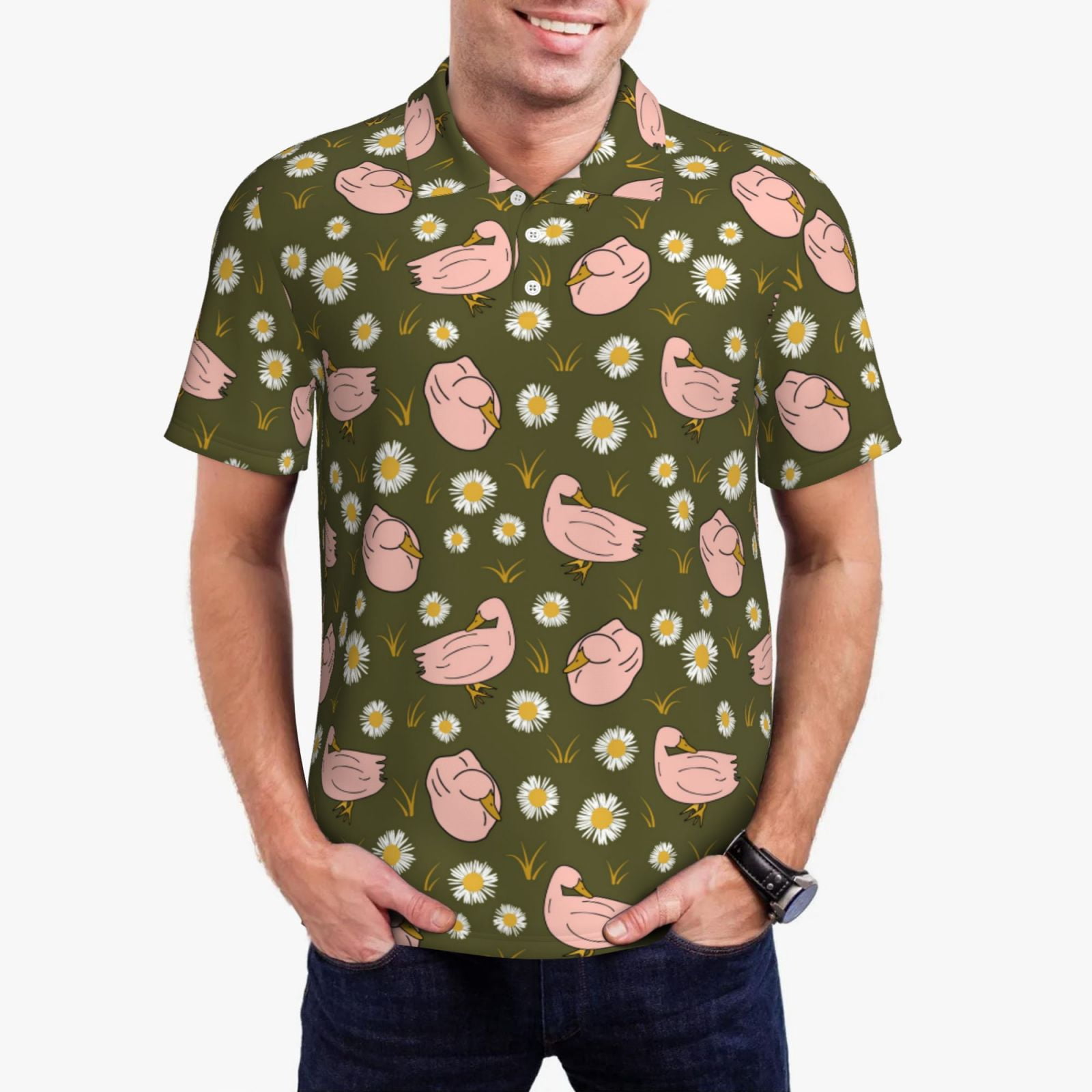 Polo Shirts for Men - Cartoon Pink Cute Duck Daisy Classic Mens Polo ...