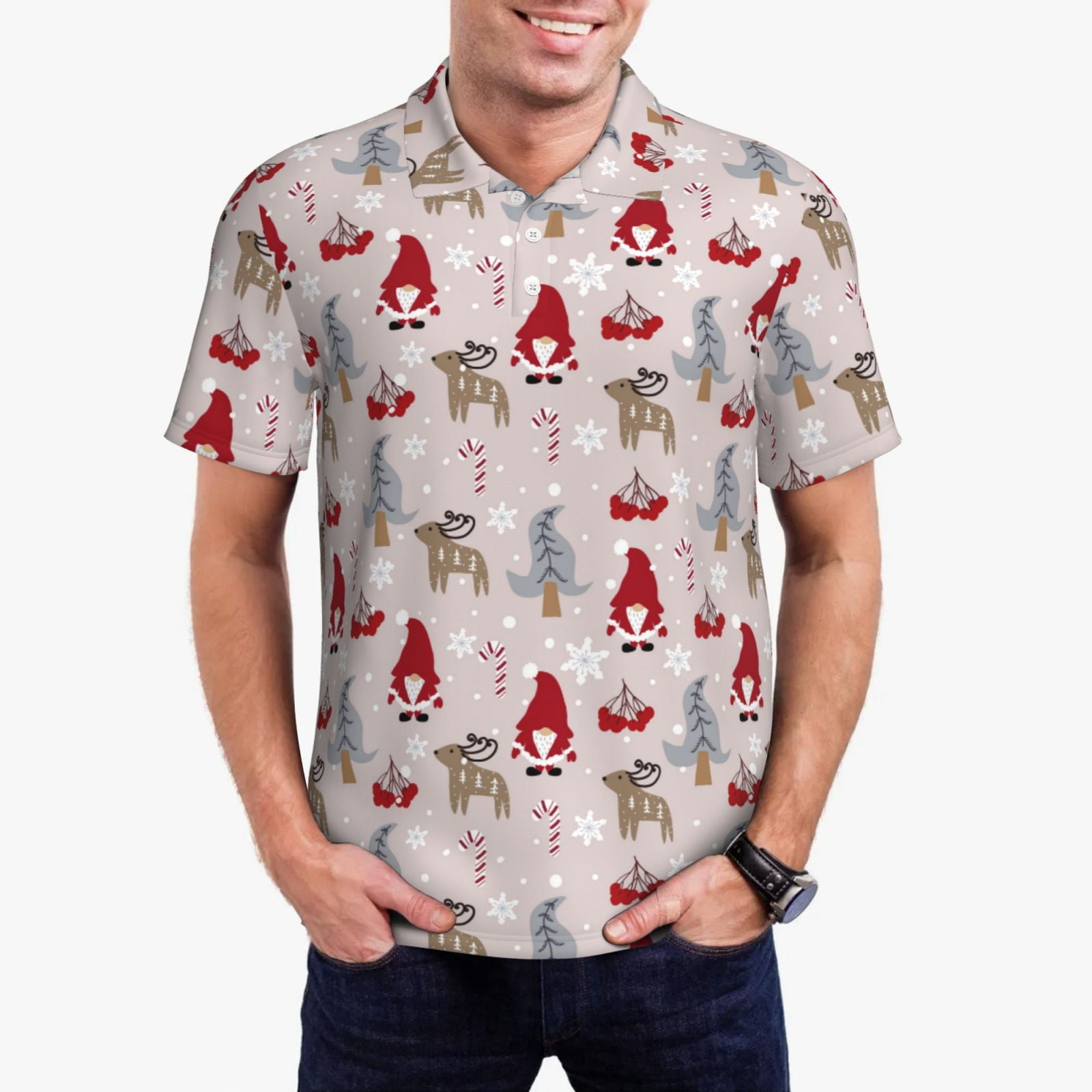 Polo Shirts for Men - Cartoon Santa and Reindeer Mens Polo Shirts Short ...