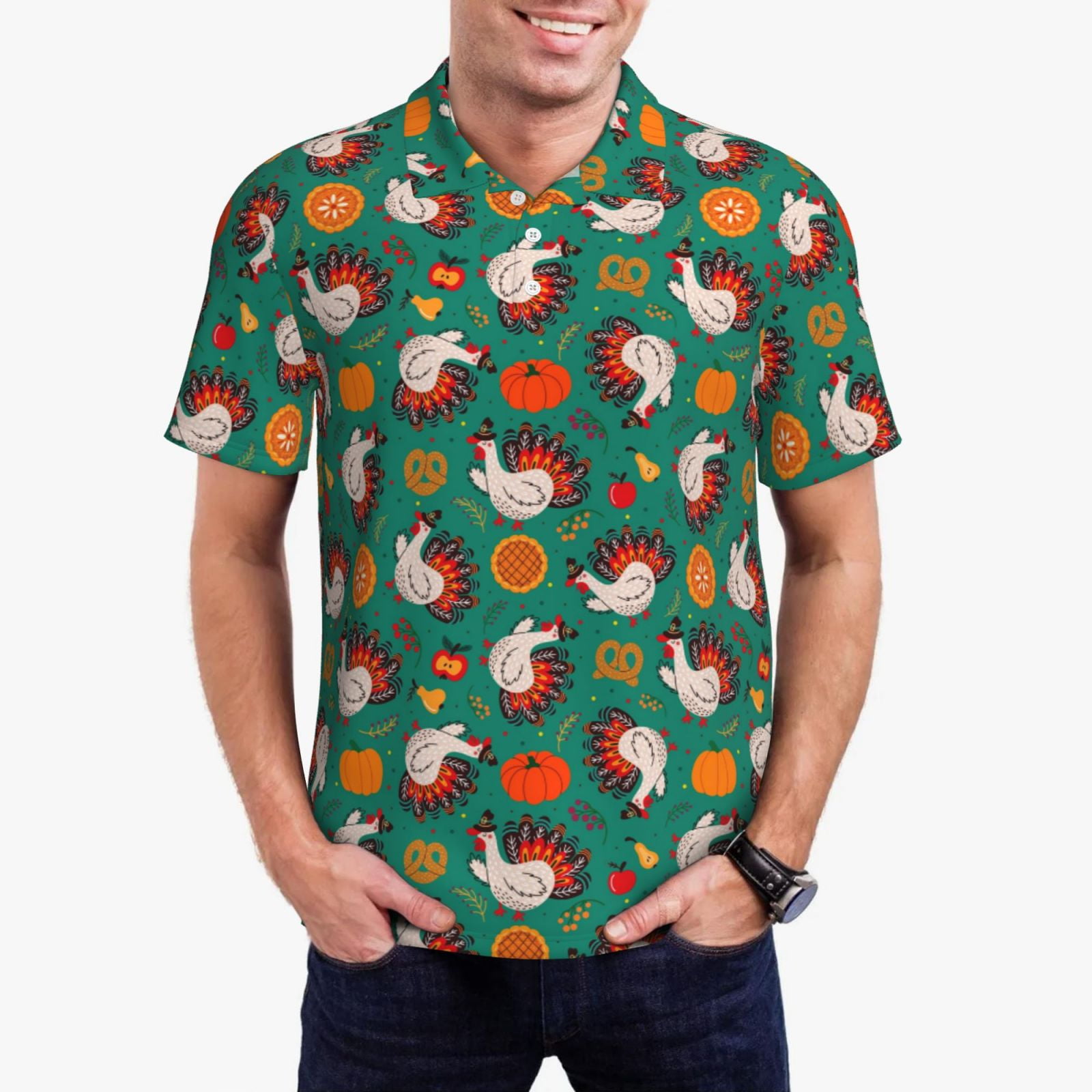 Polo Shirts for Men - Cartoon Turkey Mens Polo Shirts Short Sleeve ...