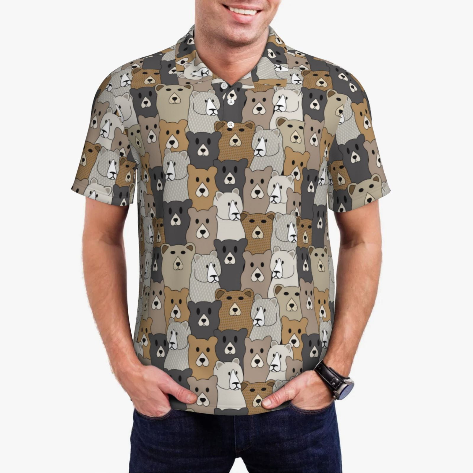 Polo Shirts for Men - Cartoon bear Mens Polo Shirts Short Sleeve ...