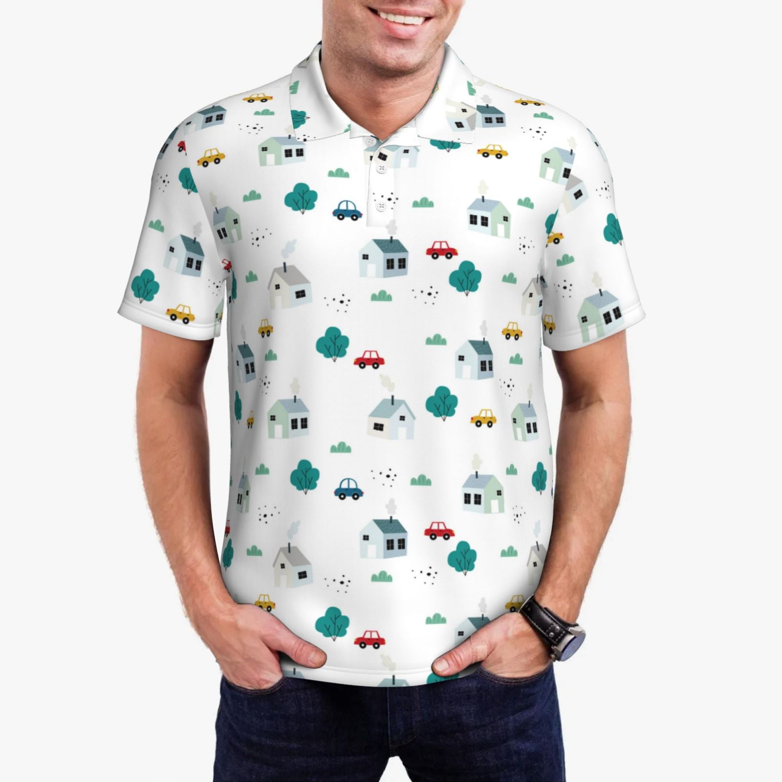 Polo Shirts for Men, Cartoon house car Cuteness Casual Mens Polo Shirts ...