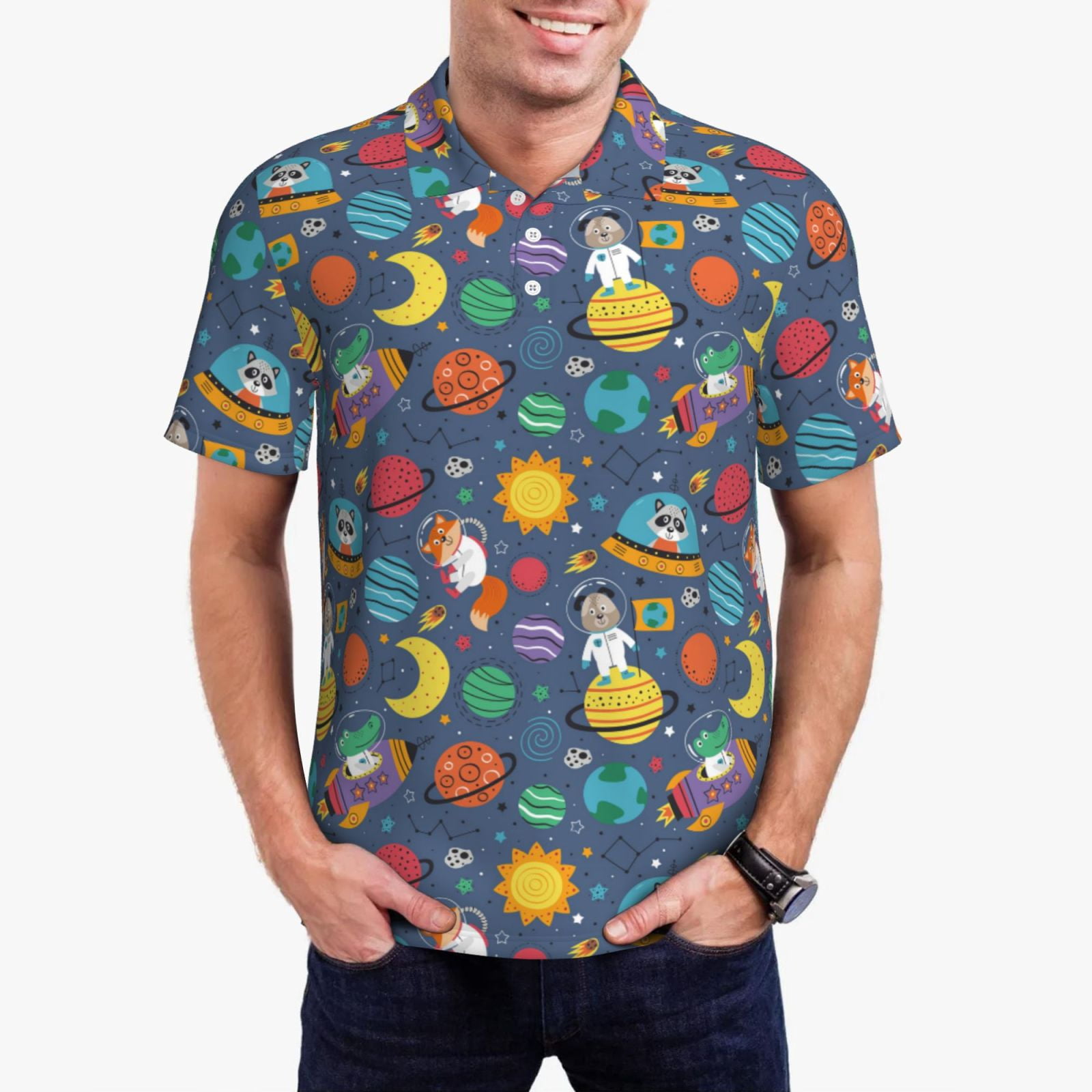Polo Shirts for Men - Cartoon space Classic Mens Polo Shirts Casual ...