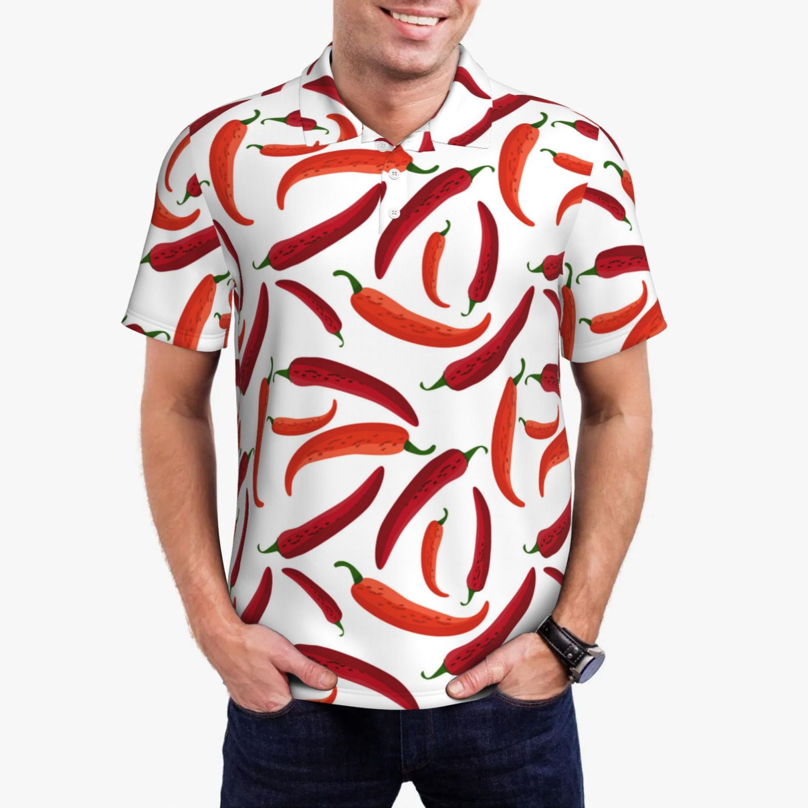 Polo Shirts for Men Chili Pepper Print red Casual Mens Short Sleeve ...