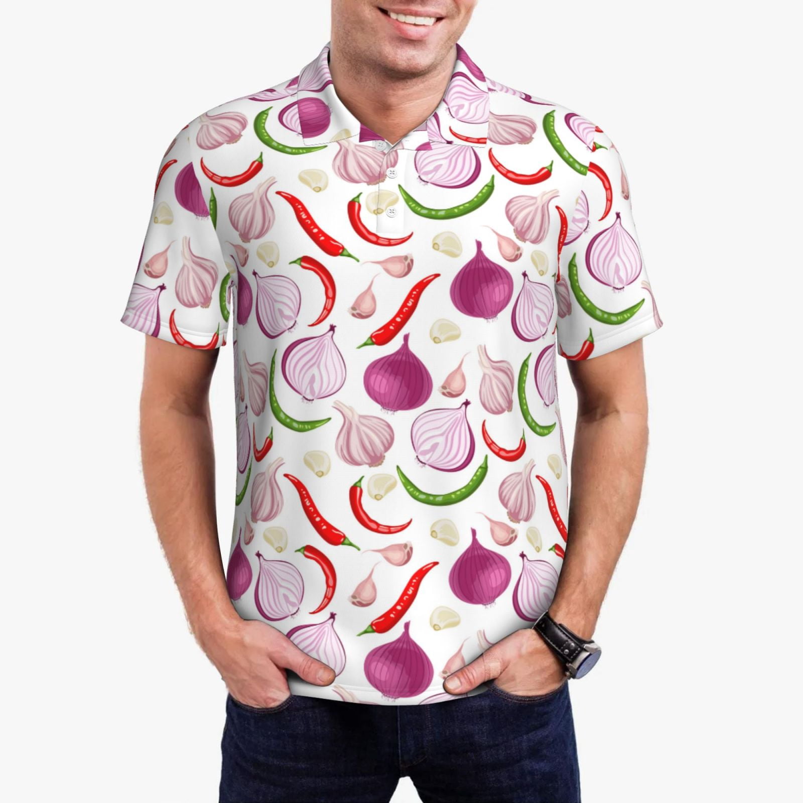 Polo Shirts for Men, Chili Pepper onion Cuteness Casual Mens Polo ...