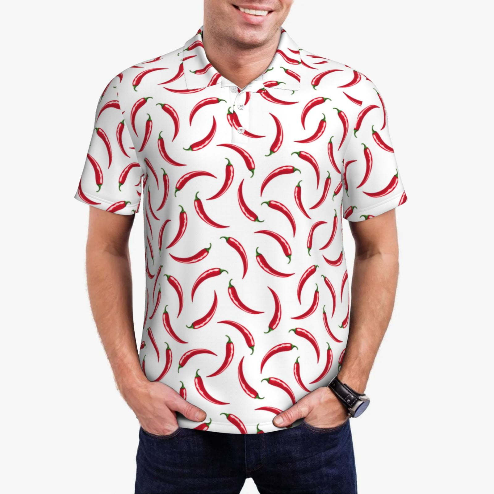 Polo Shirts for Men - Chili Pepper red Print Mens Polo Shirts Short ...