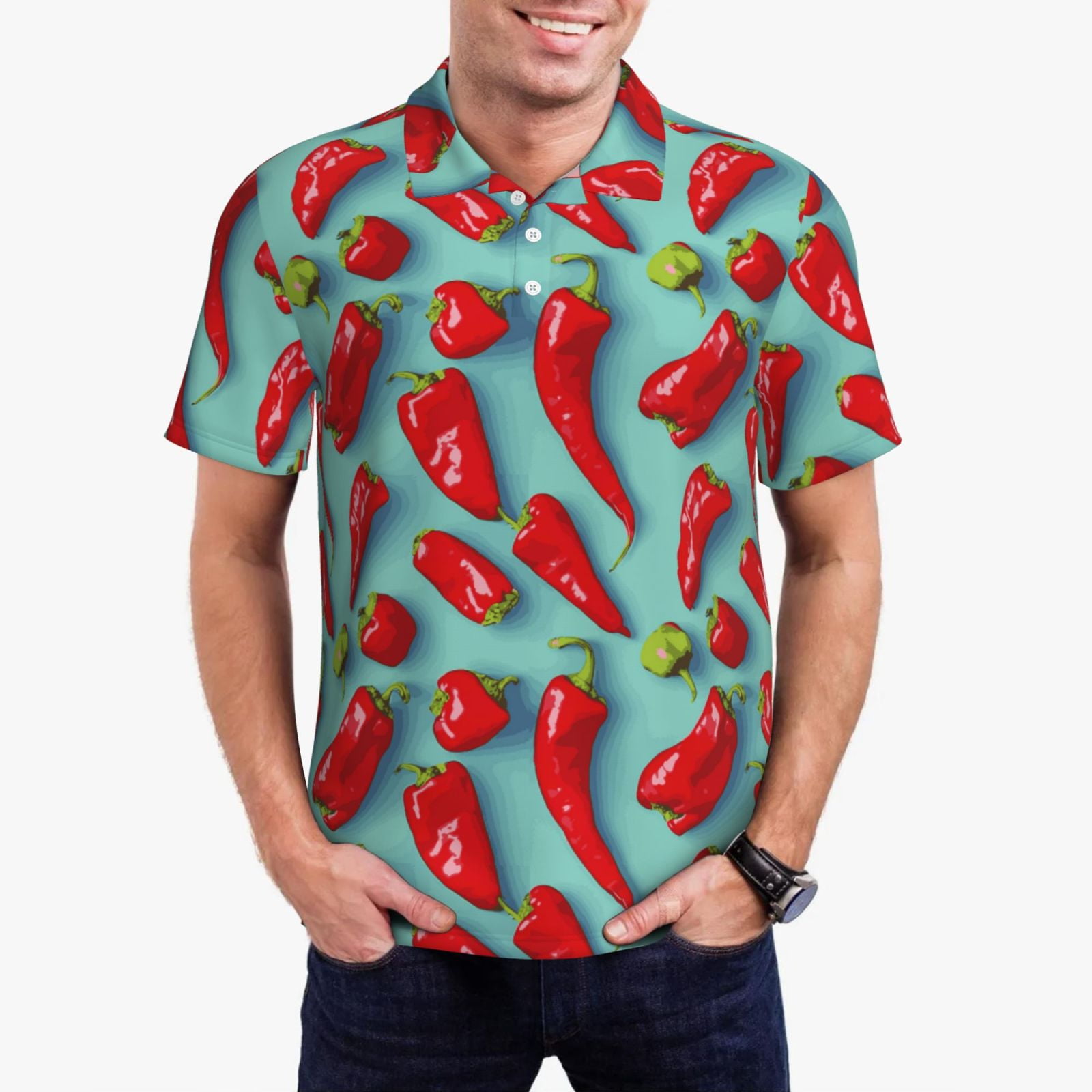Polo Shirts for Men, Chili bell Pepper Print Cuteness Casual Mens Polo ...